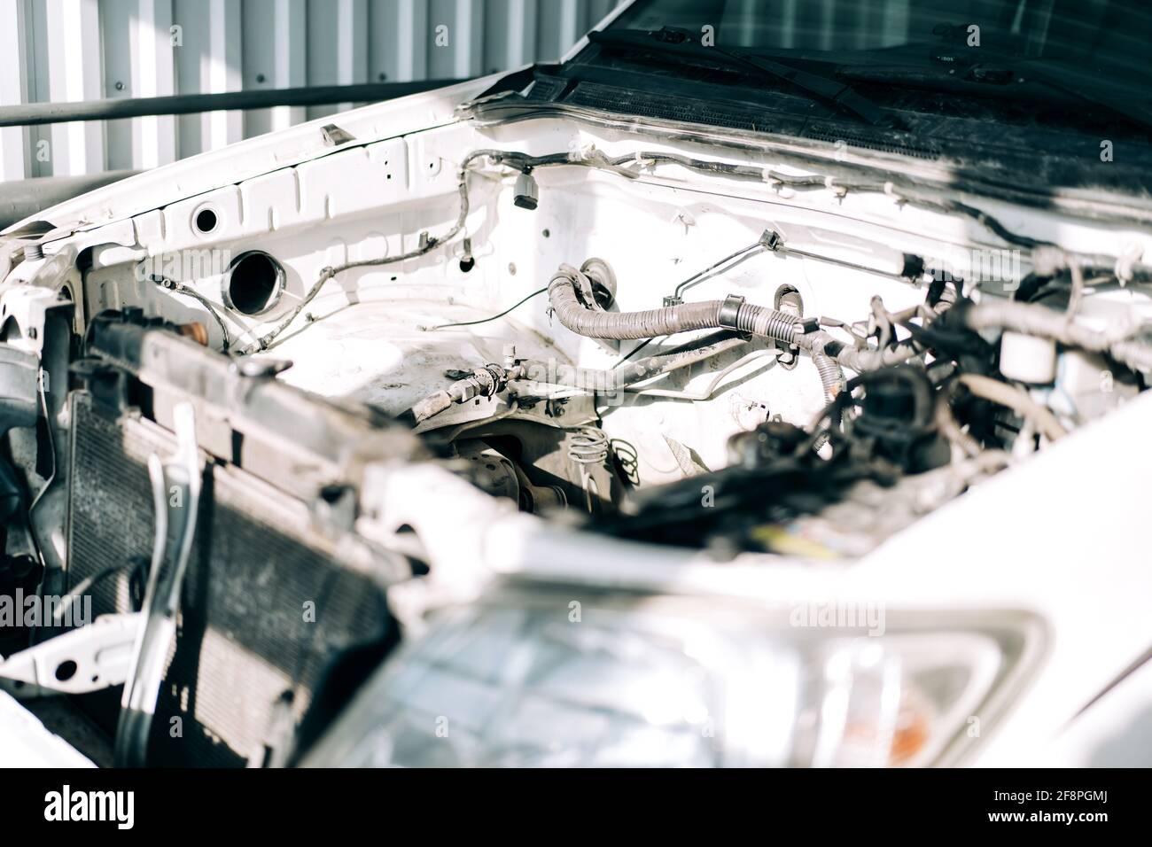 Internal combustion engine in car. Car engine repair and purchase Stock ...