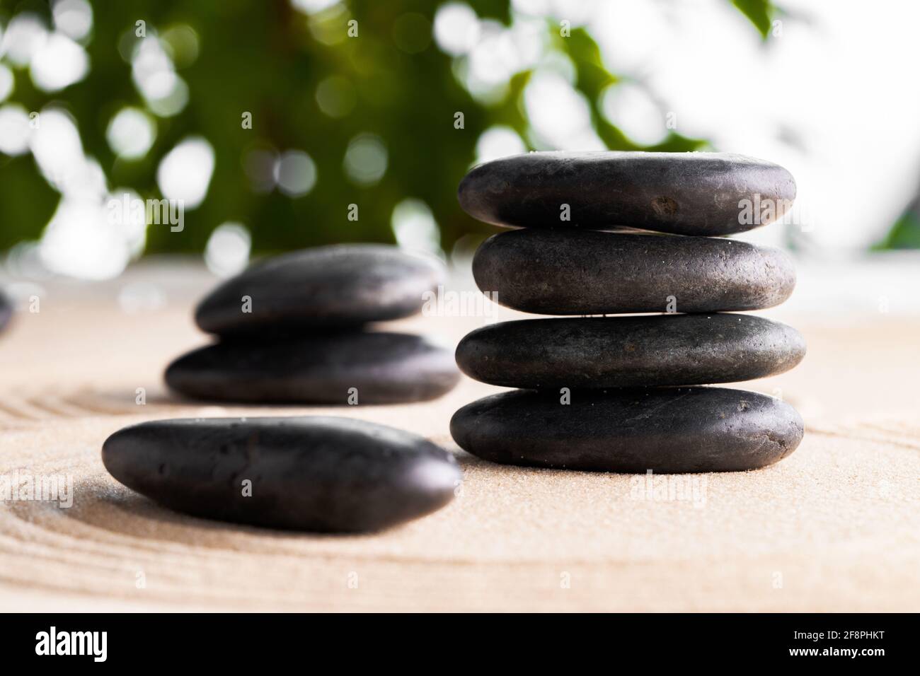 Japanese zen garden with stone in raked sand Stock Photo - Alamy