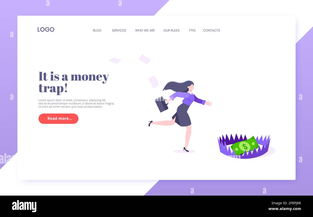 Money trap business concept. Young adult businesswoman running to catch ...