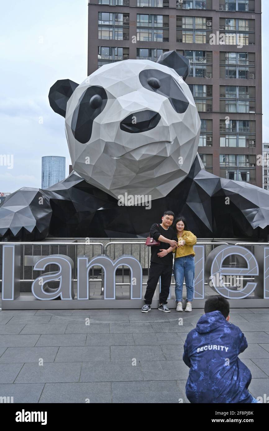 CHENGDU, CHINA - APRIL 15, 2021 - A 15-meter-tall giant panda sculpture ...