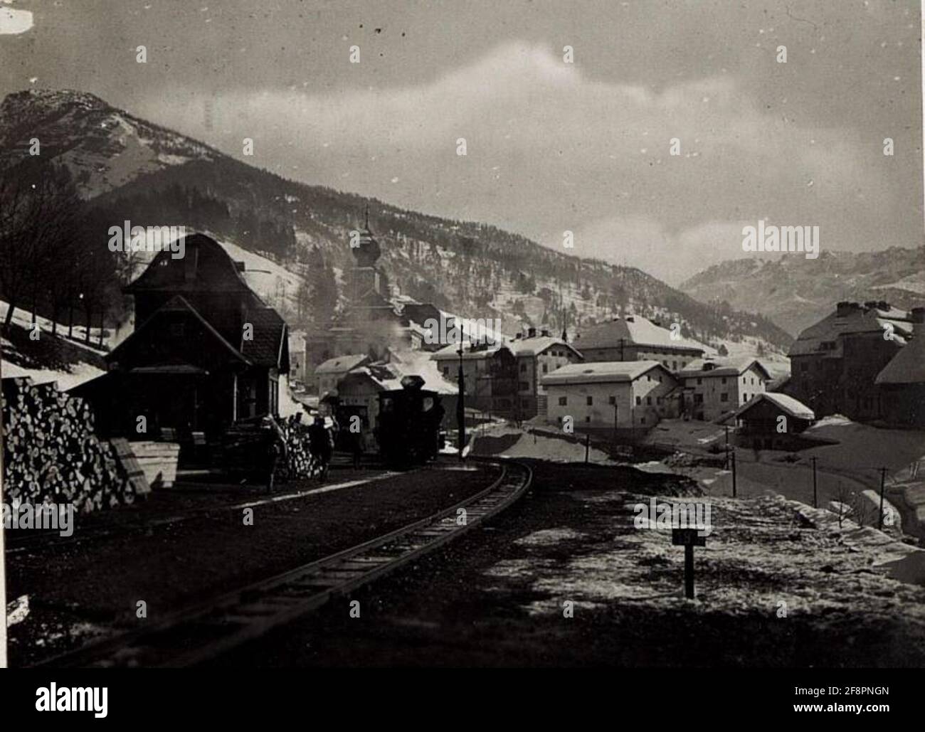 St.Ulrich station Km 20.0 train uphill with SellaGroup Stock Photo - Alamy