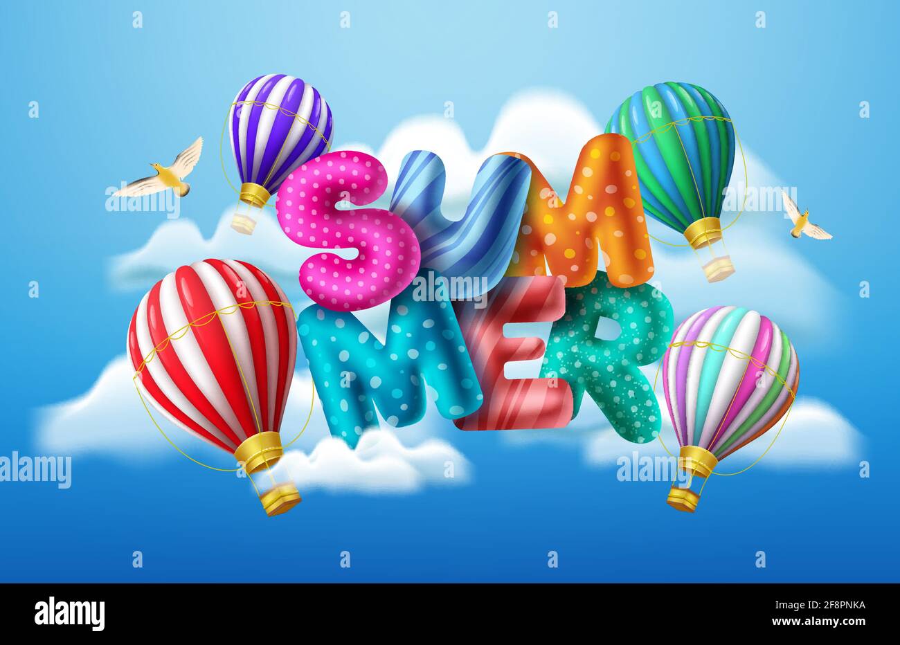 Summer 3d balloon text vector banner design. Summer balloons text in ...