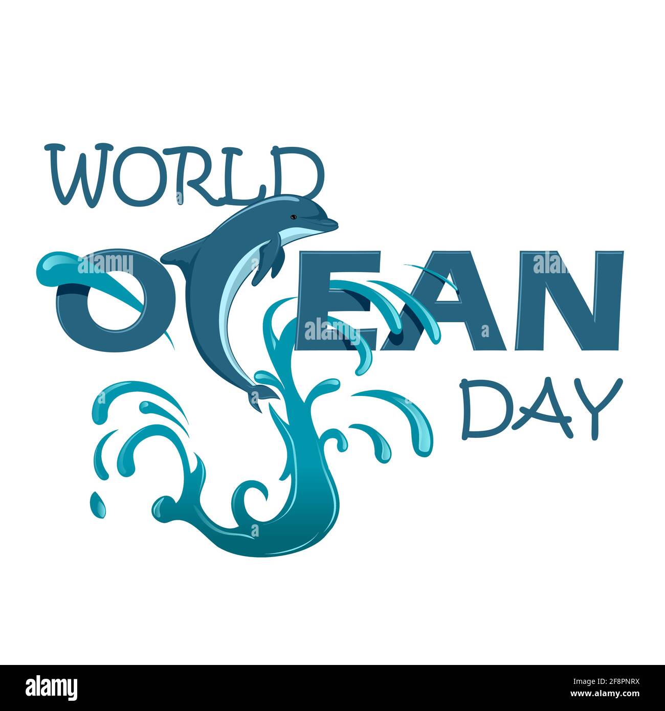 World Oceans Day. June 8. Dolphins on the background of the ocean ...