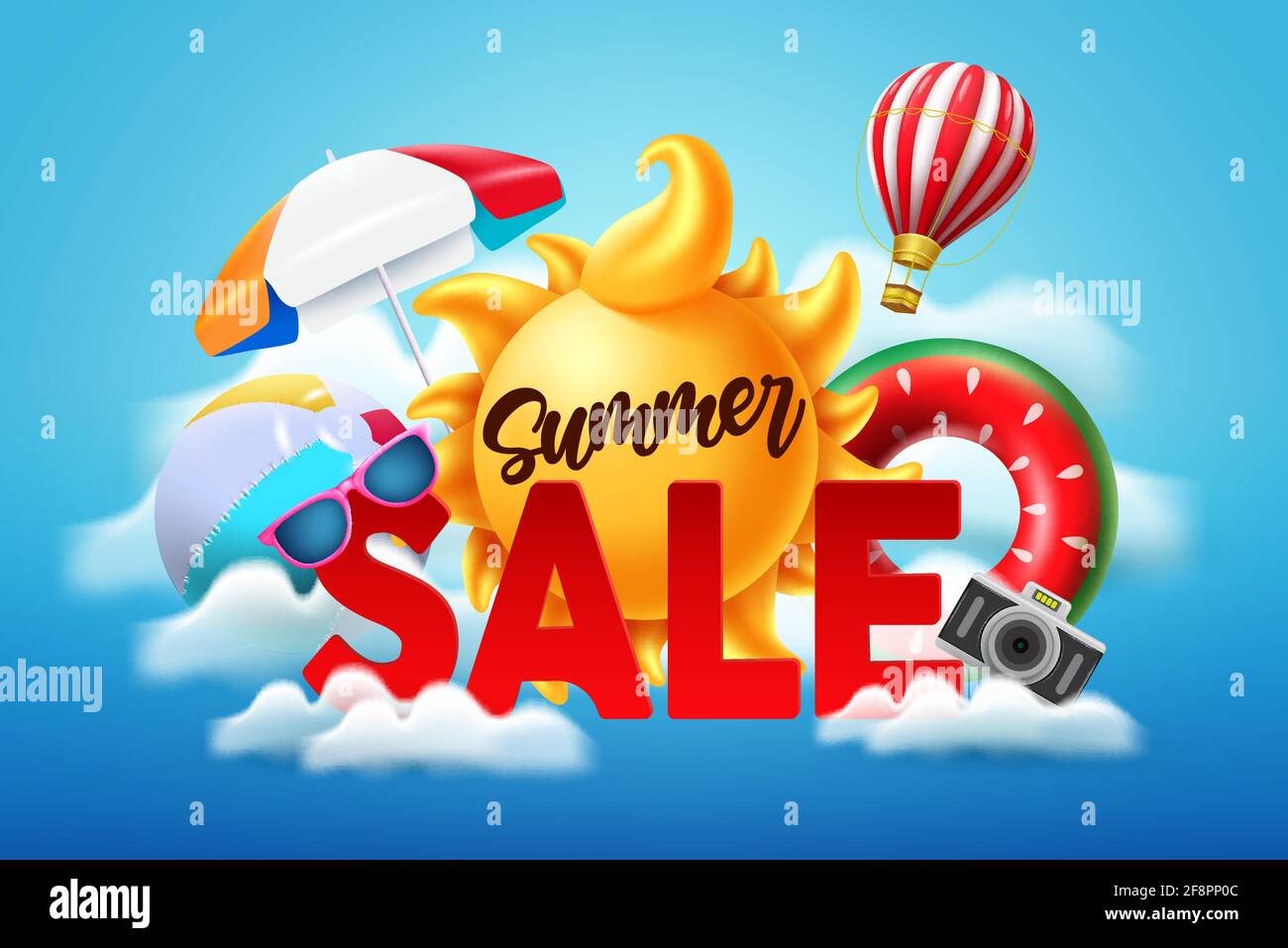 Summer sale vector banner design. Summer sale text with beach element ...