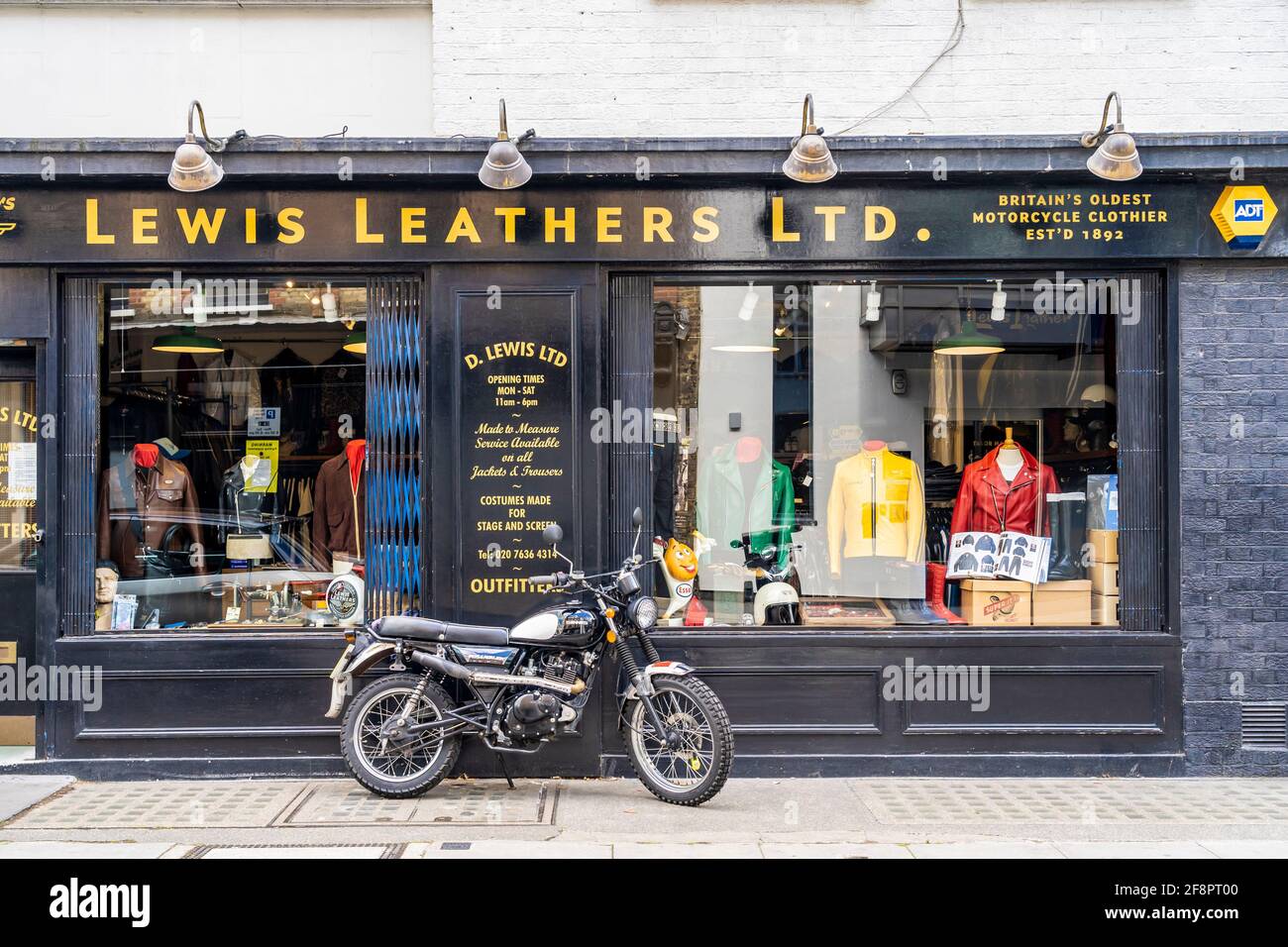 June 2020. London. Lewis Leathers shop front in Marylebone, London ...