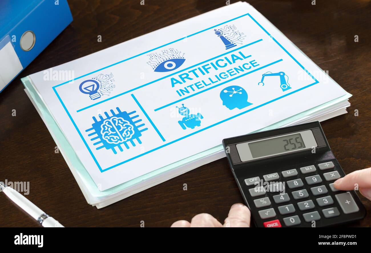 Ai concept illustrated on a paper with a calculator Stock Photo - Alamy
