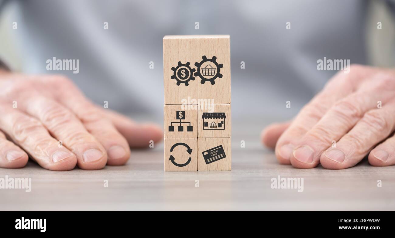 Wooden blocks with symbol of purchase concept Stock Photo - Alamy