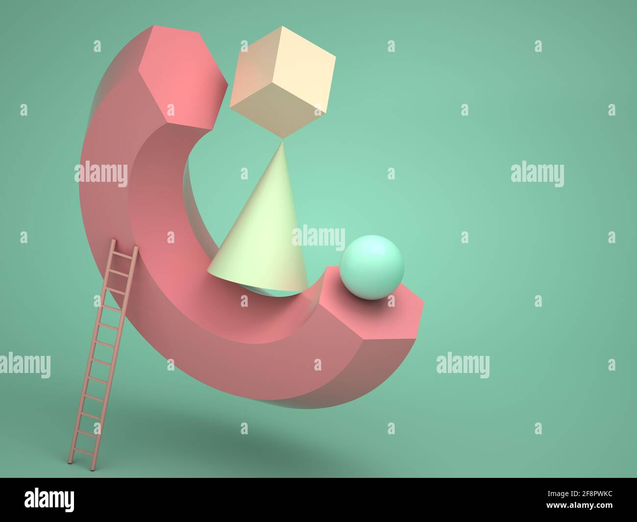 Abstract still life installation, levitating colorful geometric shapes ...