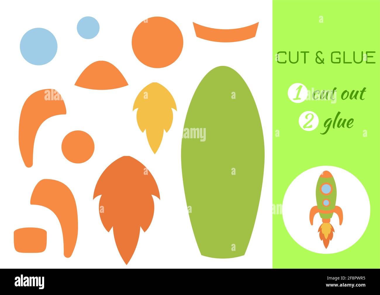 Cut and glue paper cartoon green rocket. Cut and paste craft activity ...