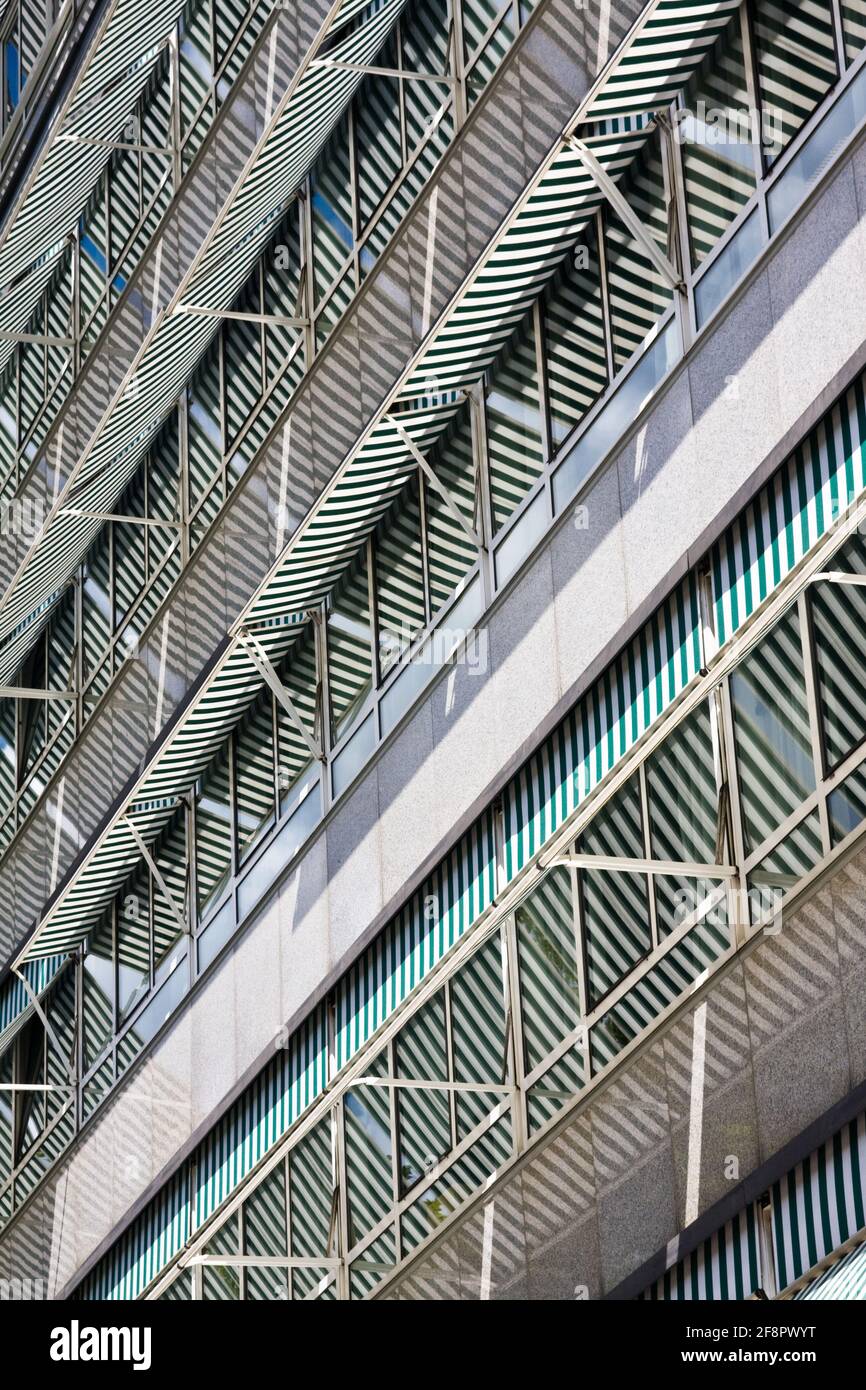 Diagonal stripes of awnings with window reflections in Rotterdam Stock ...