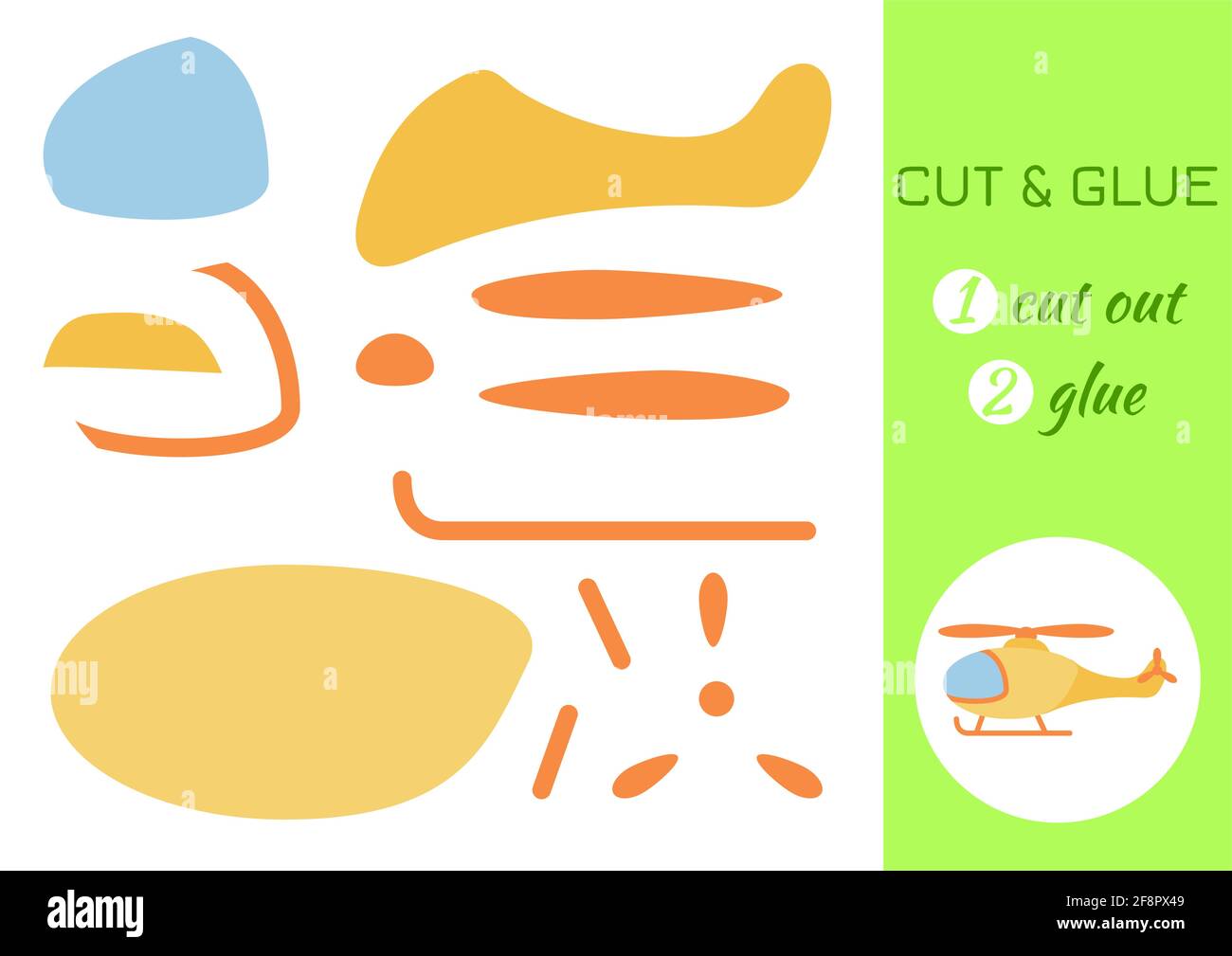 Cut and glue paper cartoon yellow helicopter. Cut and paste craft ...