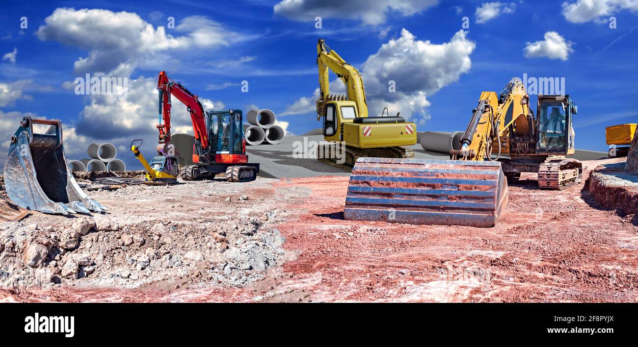 Construction machinery on a building site Stock Photo - Alamy