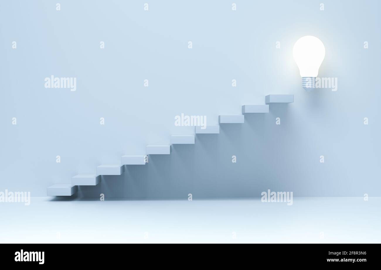 Ascending stairs of rising staircase to bulb light. Stairs going upward ...
