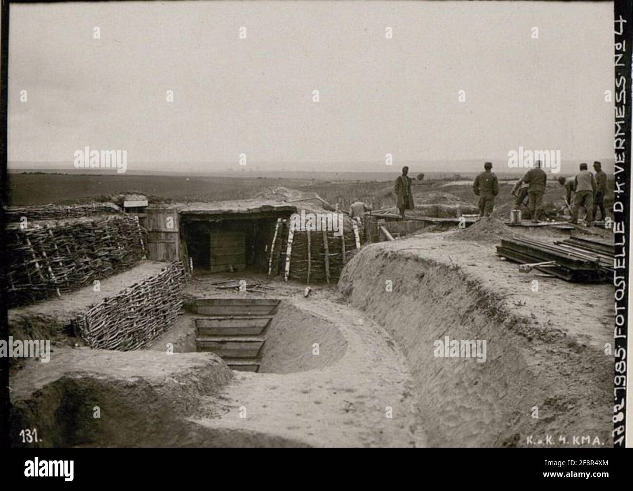 Fuchs hole, machine gun stand, observation stand. Husars work on a ...