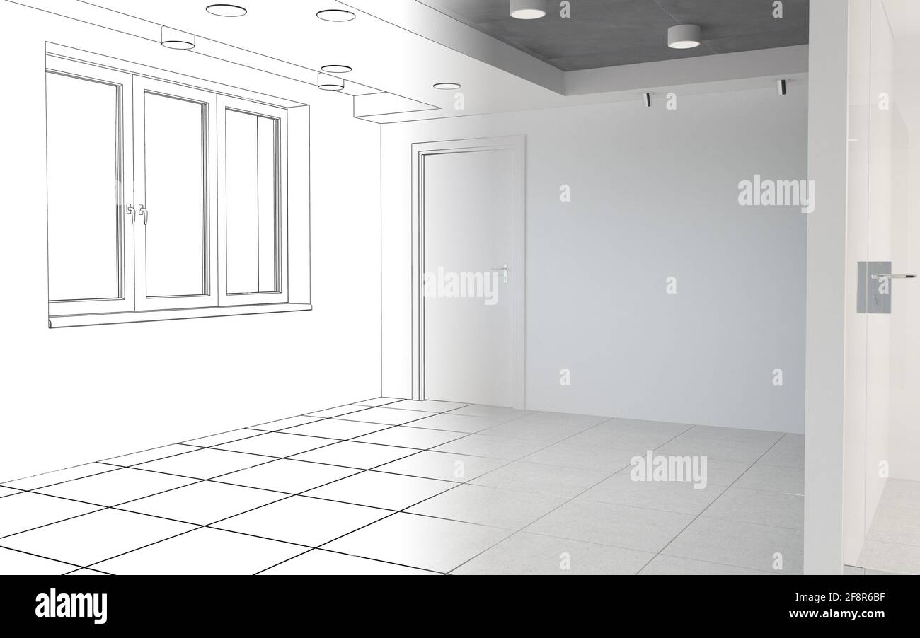 empty room, interior visualization, 3D illustration Stock Photo - Alamy