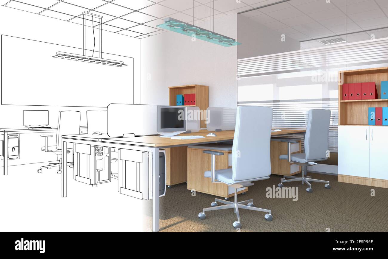 office, interior visualization, 3D illustration Stock Photo - Alamy