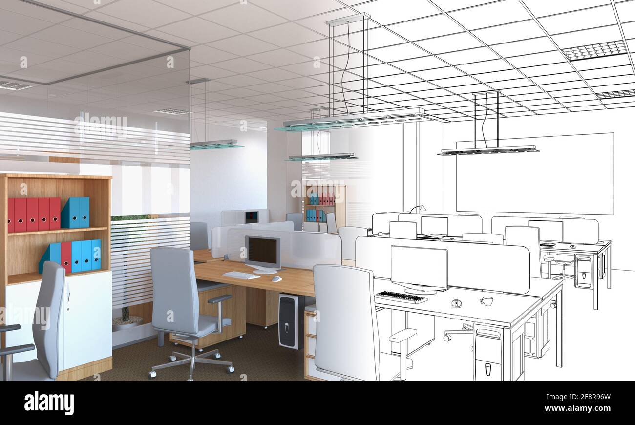 office, interior visualization, 3D illustration Stock Photo - Alamy