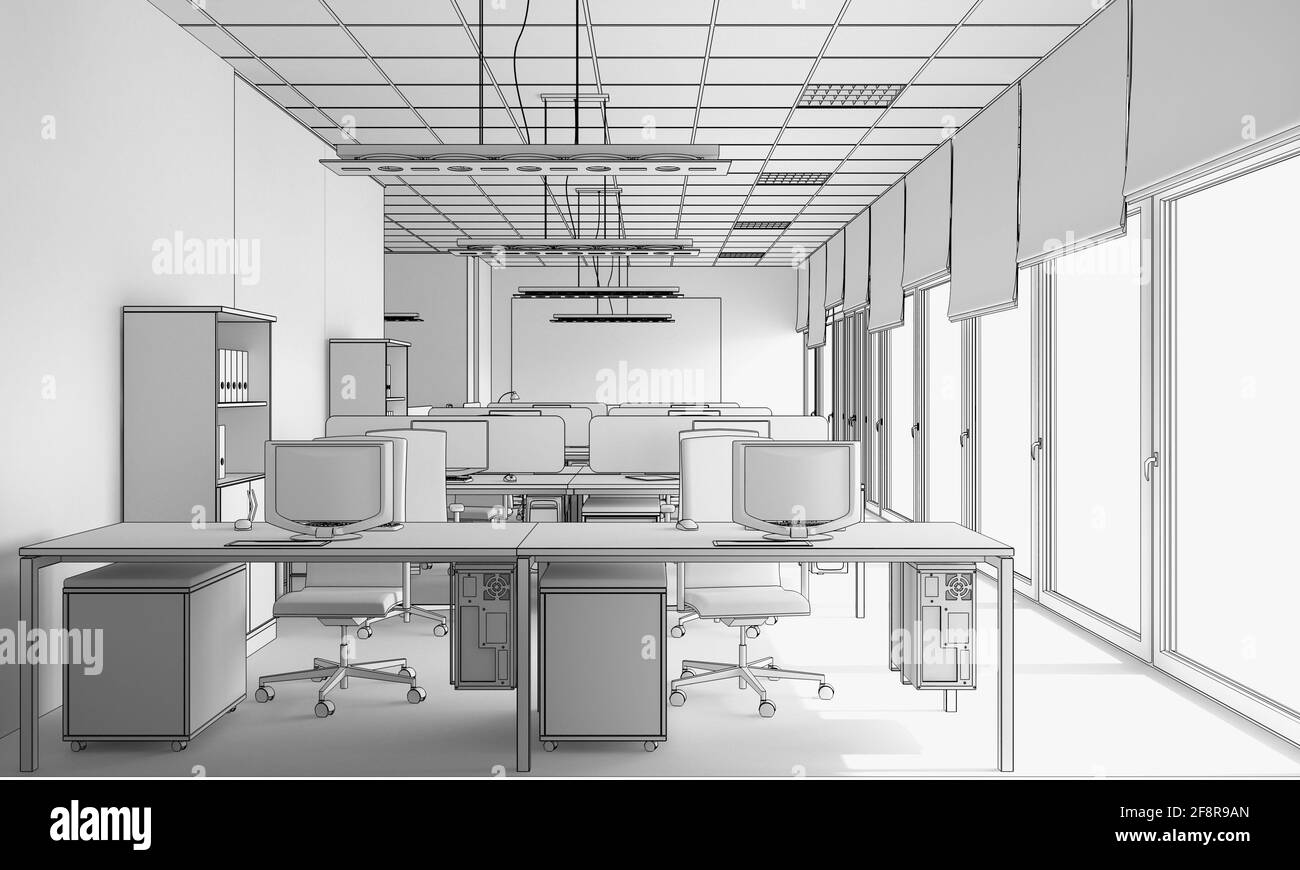 office, interior visualization, 3D illustration Stock Photo - Alamy