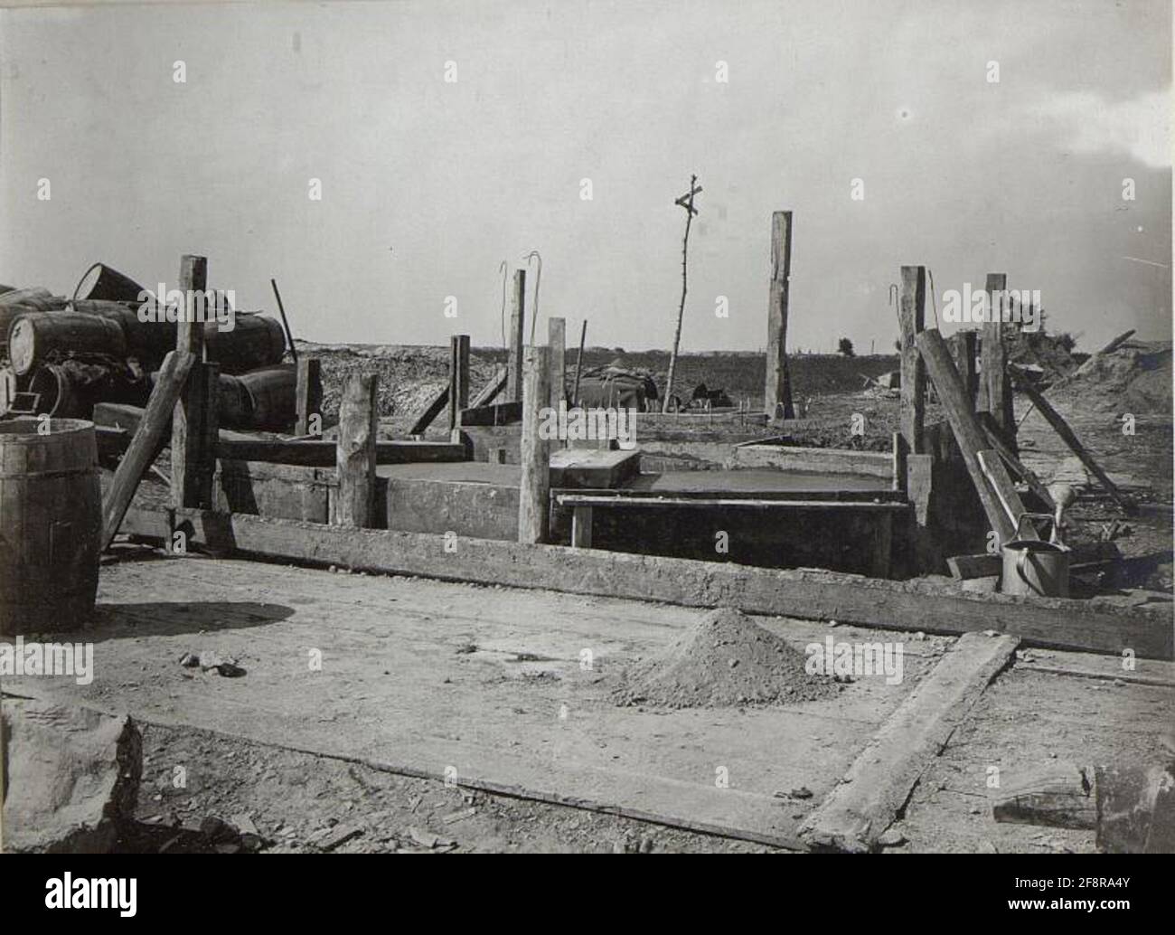 Artillery observation stand made of concrete under construction from ...