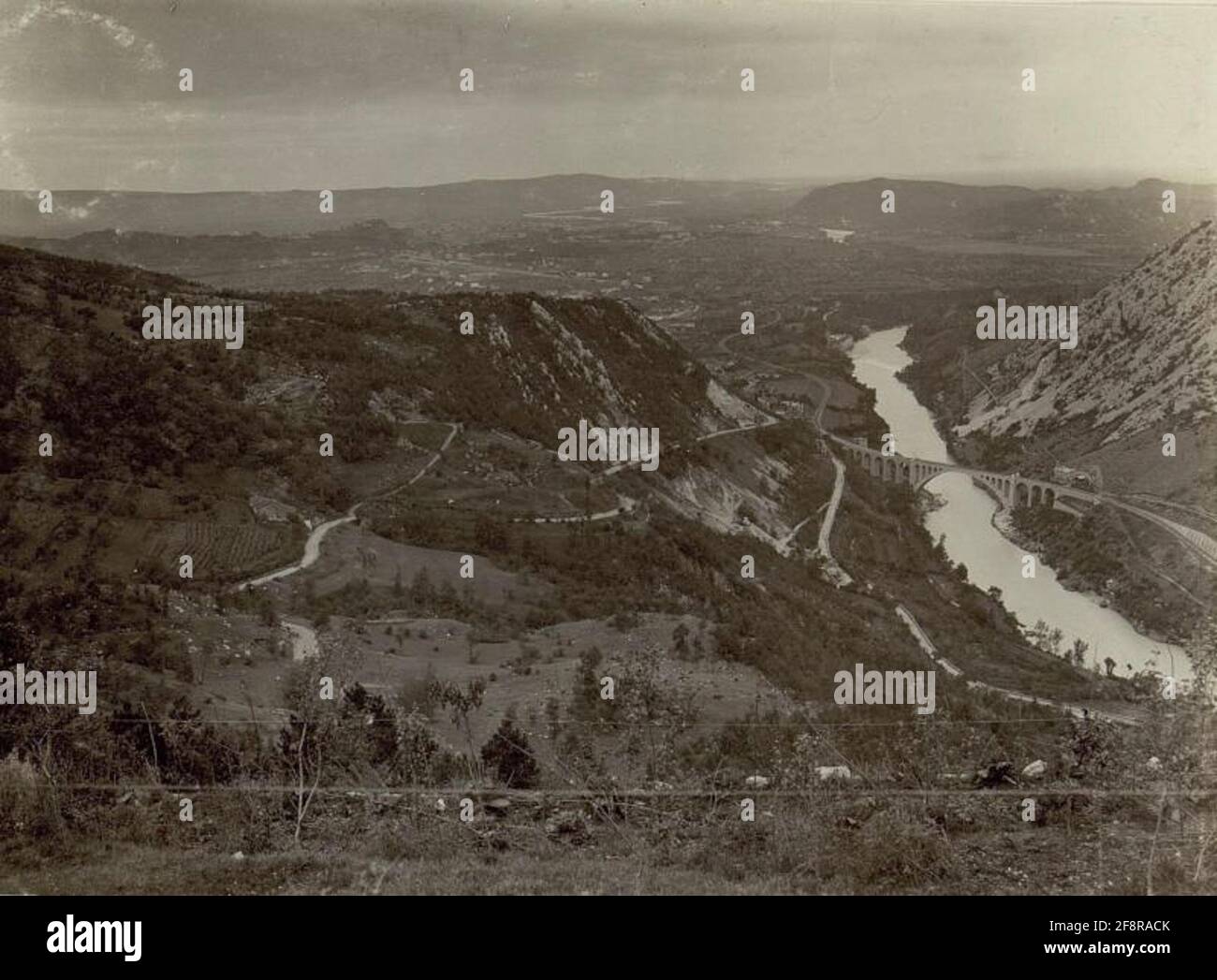 Total view of Görz with the Railway Bridge of Salcano in the foreground ...