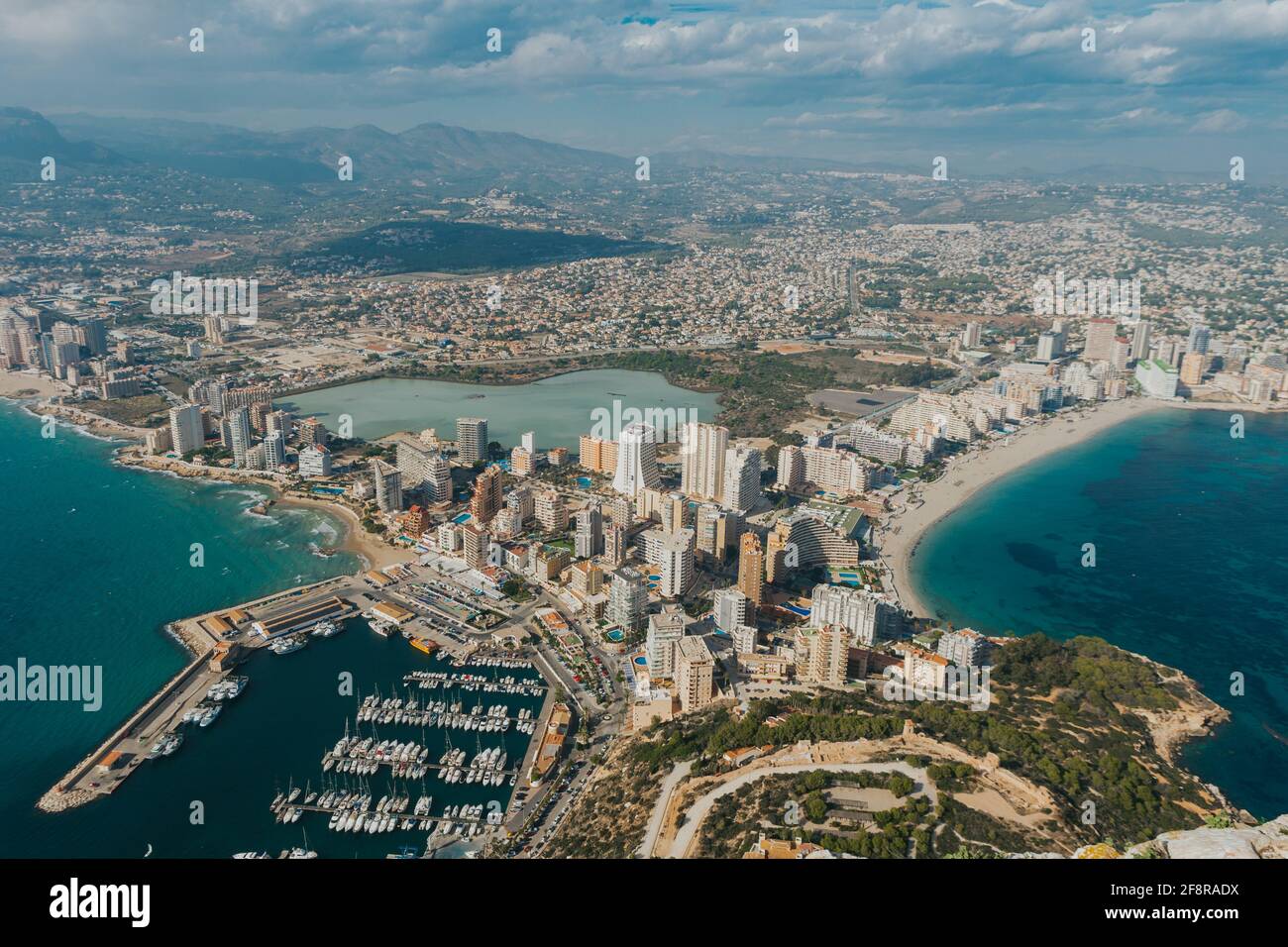Scenic view of the Calp coastal town from the Penyal d'Ifac Natural ...