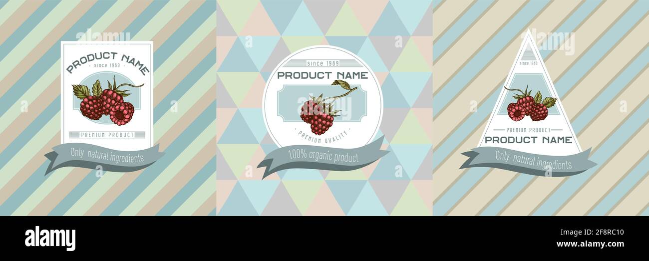 Three colored labels with illustration of raspberry Stock Vector Image ...