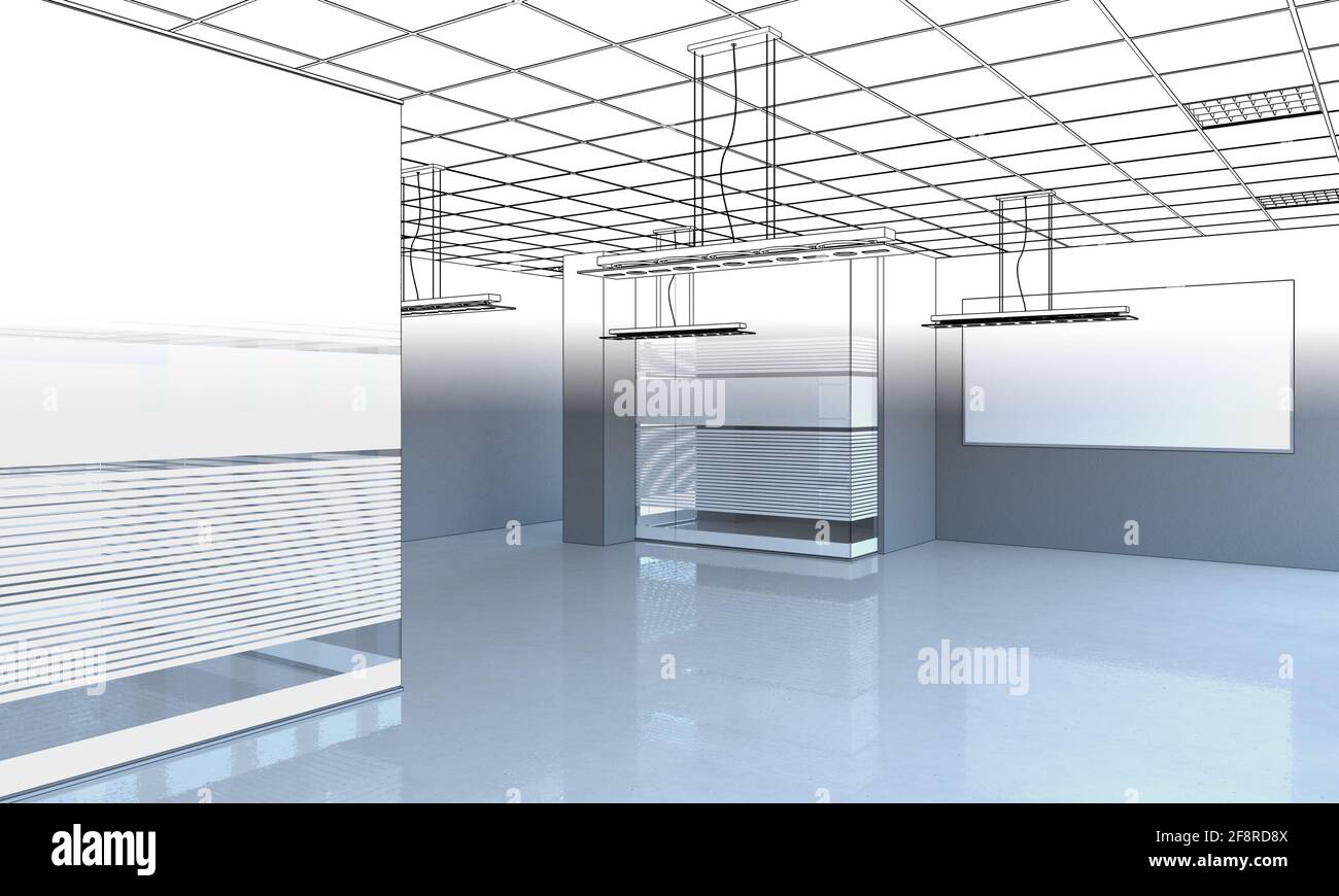 visualization of a large empty interior, 3D illustration Stock Photo ...