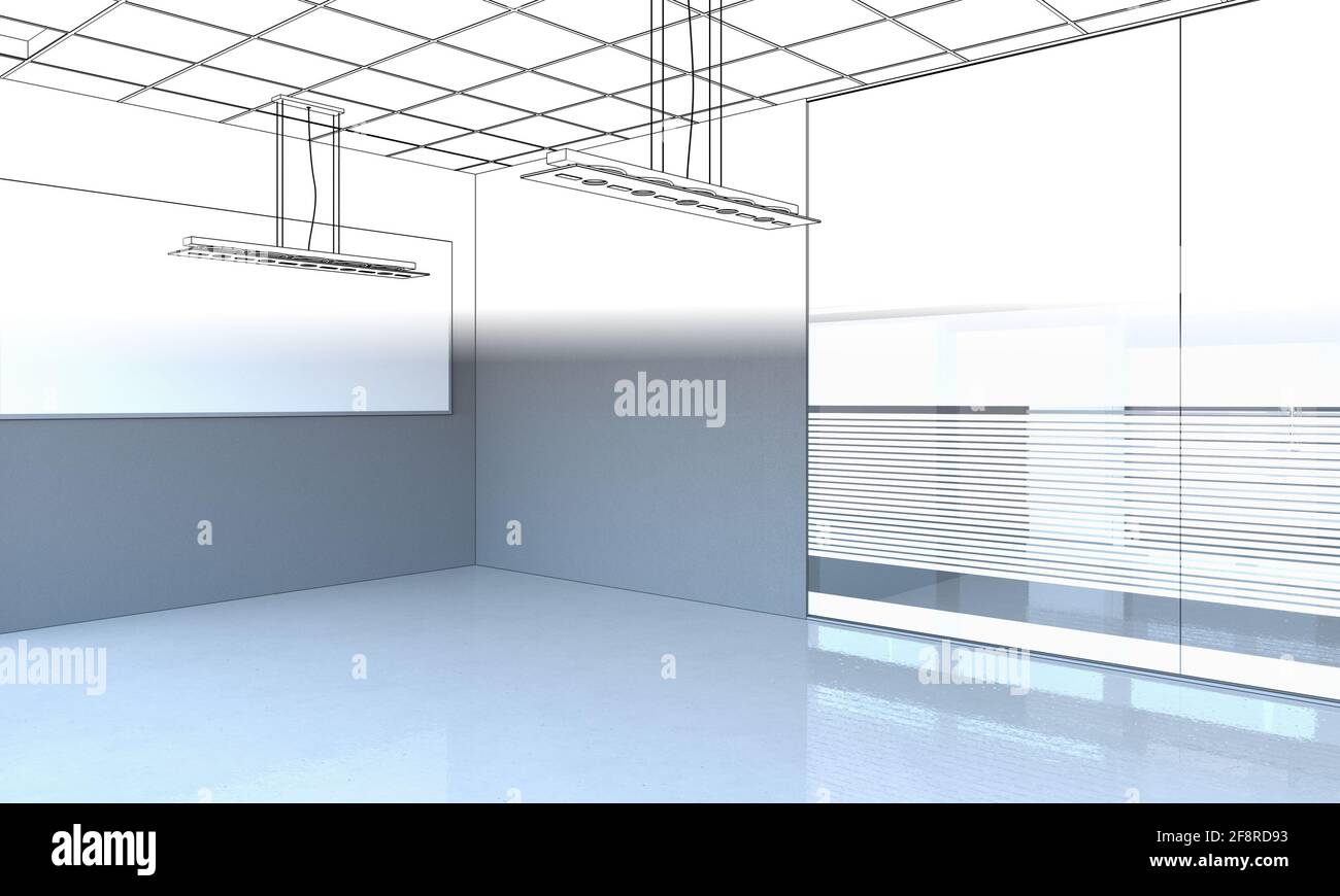 visualization of a large empty interior, 3D illustration Stock Photo ...