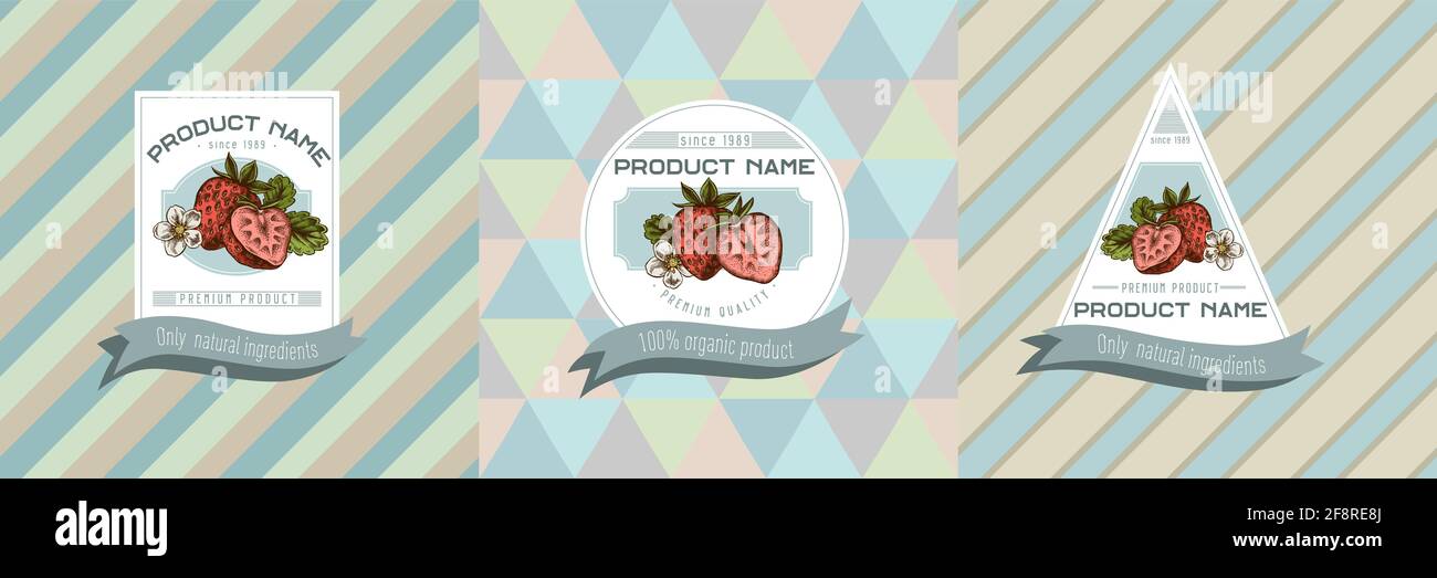 Three colored labels with illustration of strawberry Stock Vector Image ...