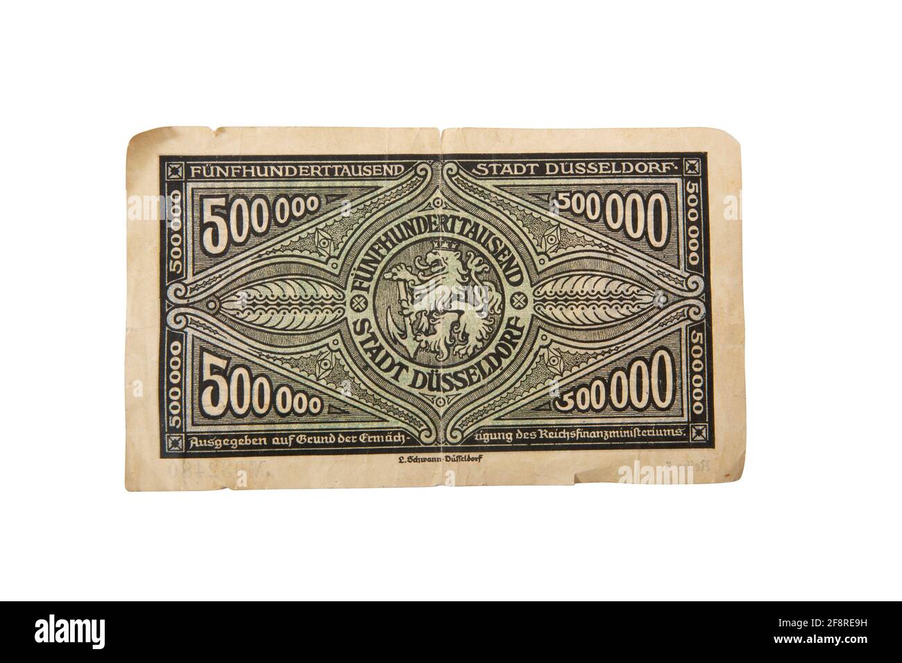 Geldschein über 500000 Mark der Stadt Düsseldorf. Fünfhunderttausen ...
