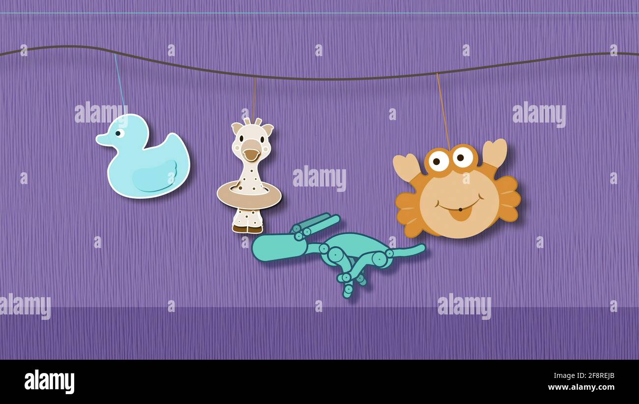 2d cartoon illustration of swinging pupets and running dog Stock Photo ...