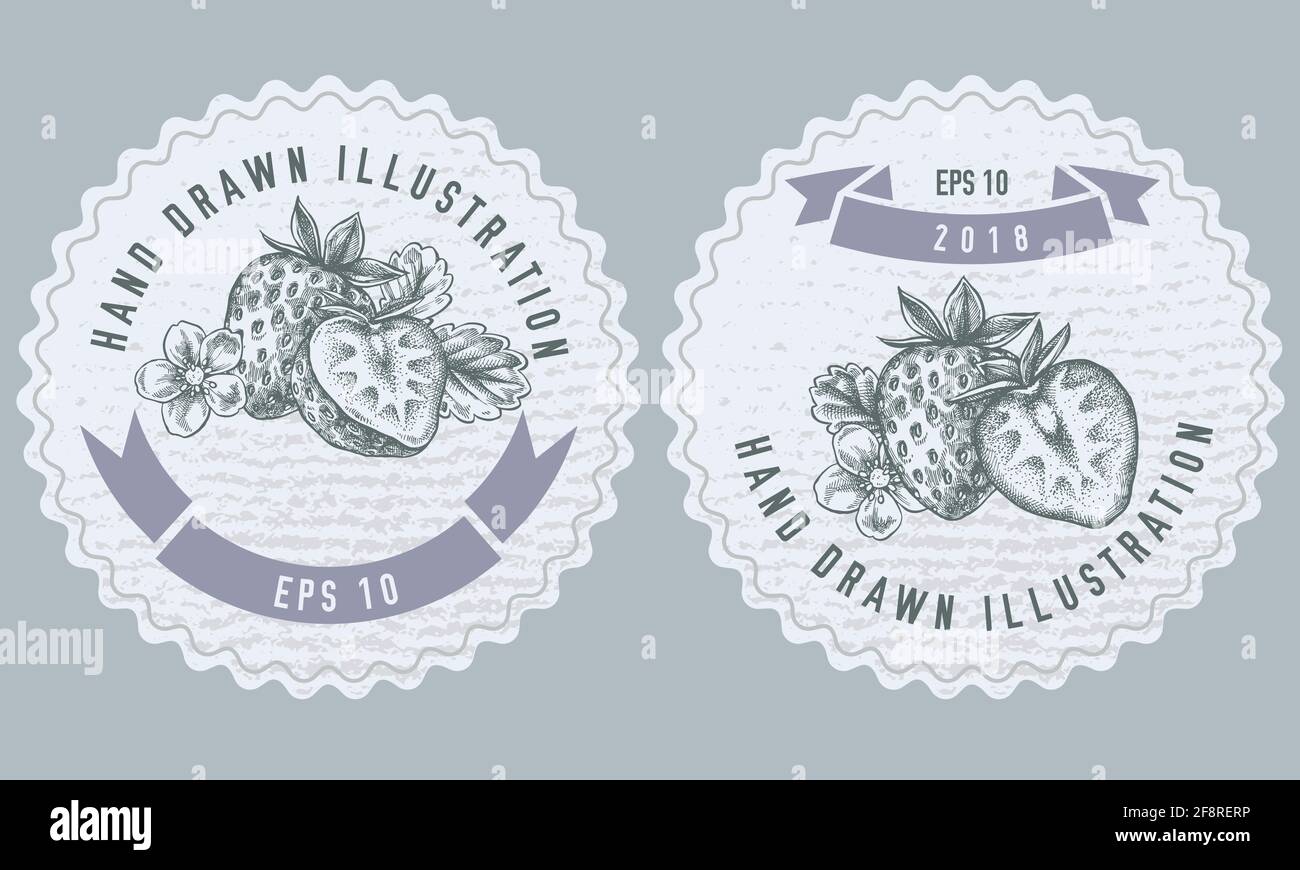 Monochrome labels design with illustration of strawberry Stock Vector ...