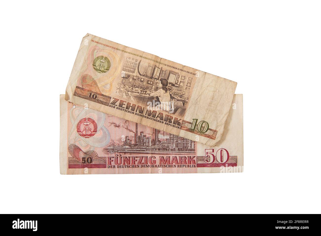 Geldscheine der DDR. Fünfzig Mark und Zehn Mark Schein Stock Photo - Alamy