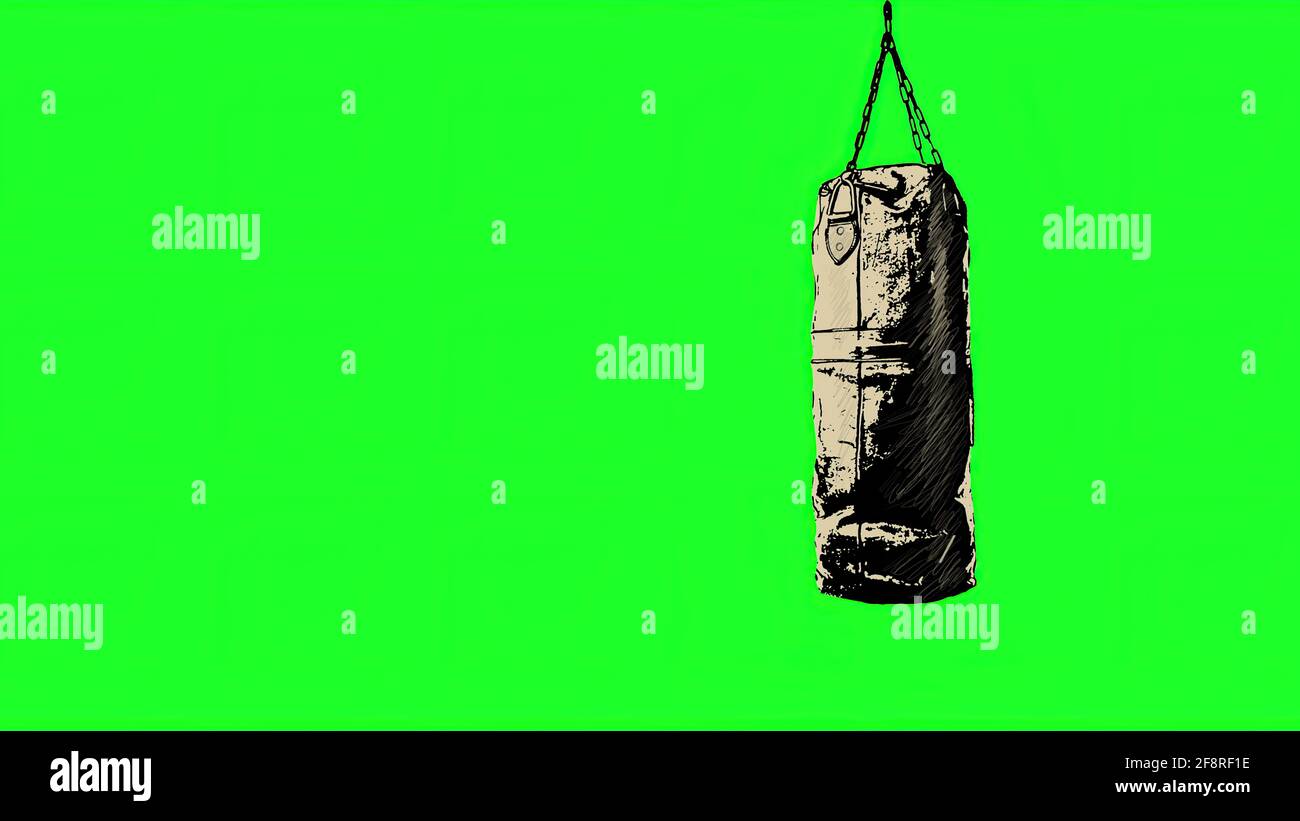 2d cartoon illustration of punching bag isolated on green screen Stock ...