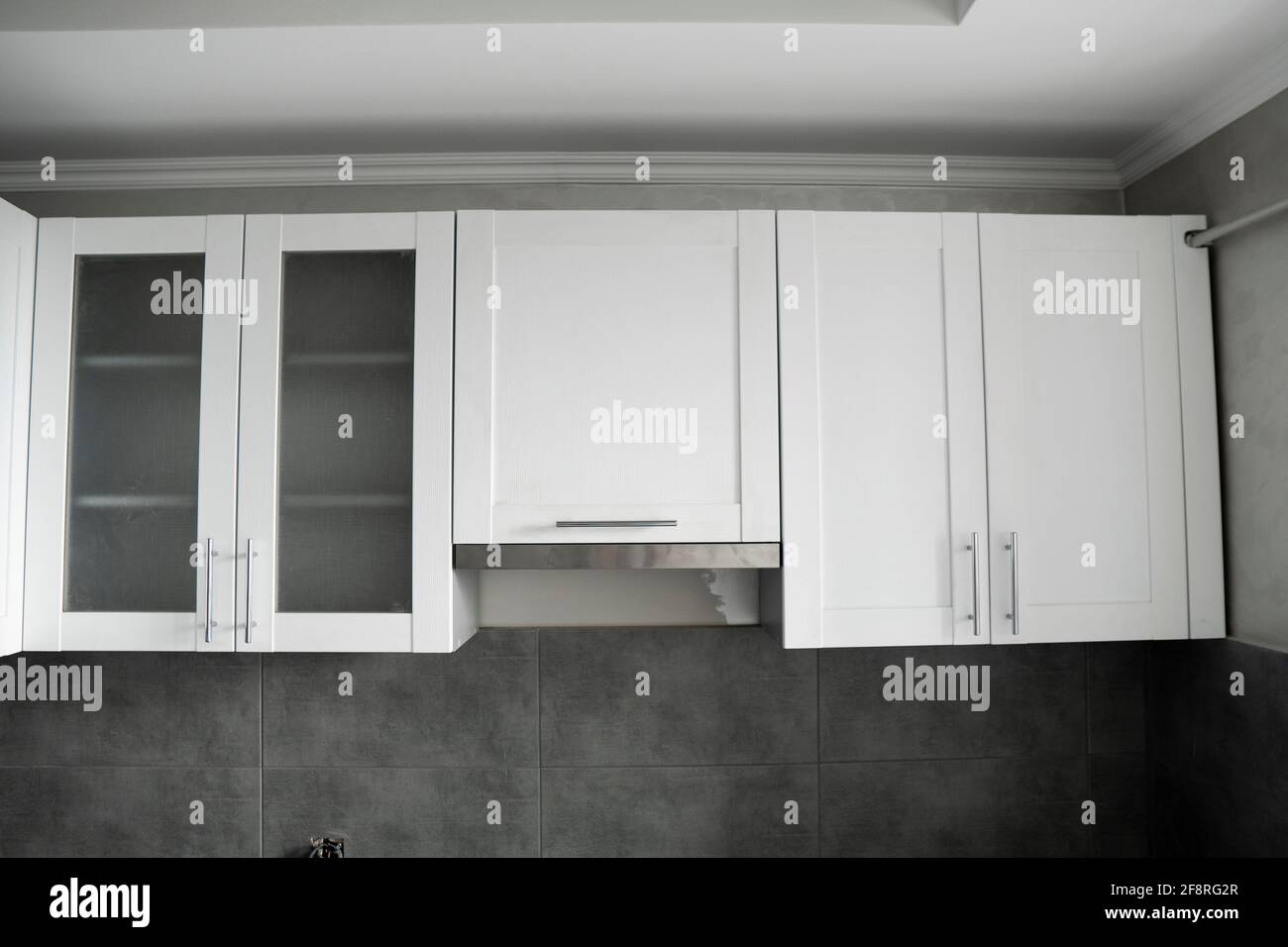 Modern minimalism style kitchen interior in monochrome tones. Custom ...
