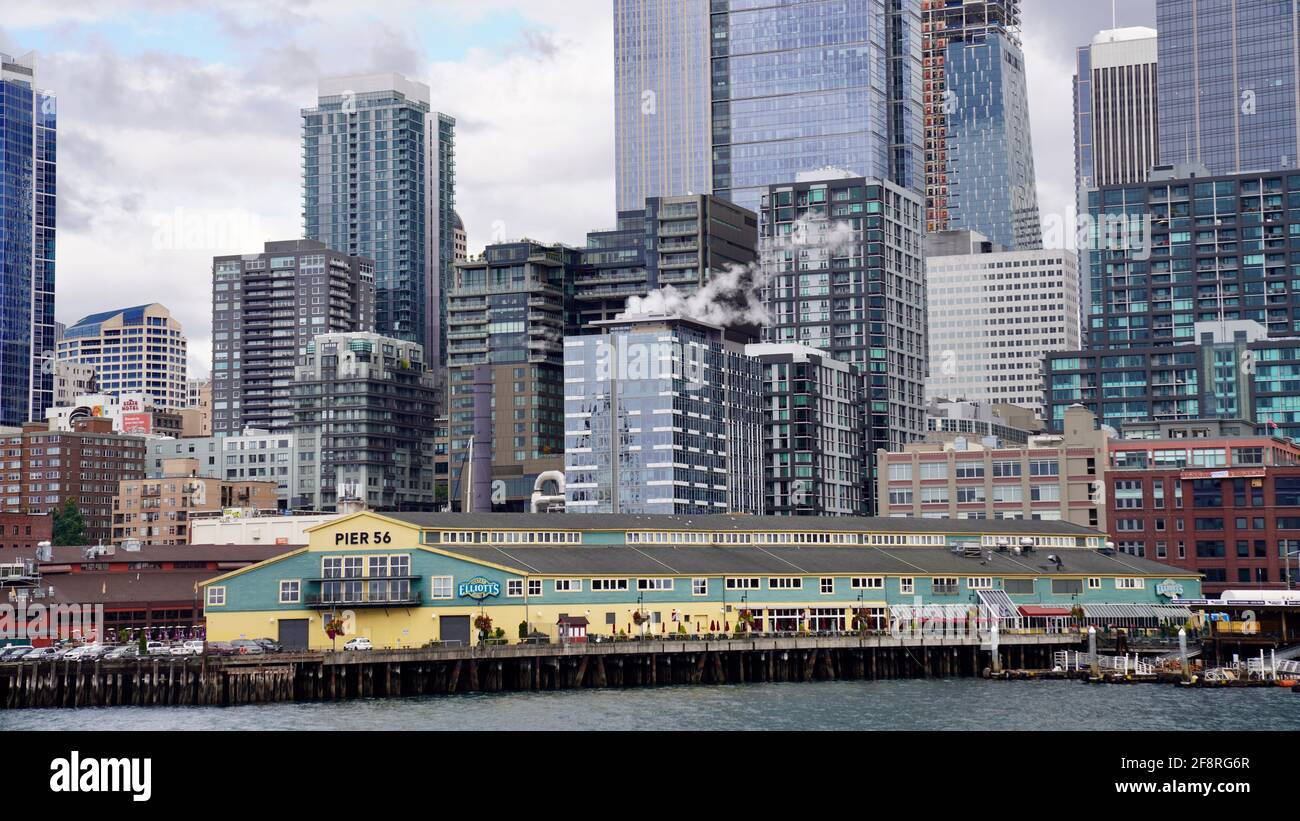 A whalf by the coast of Seattle city in Washington, USA, with other ...