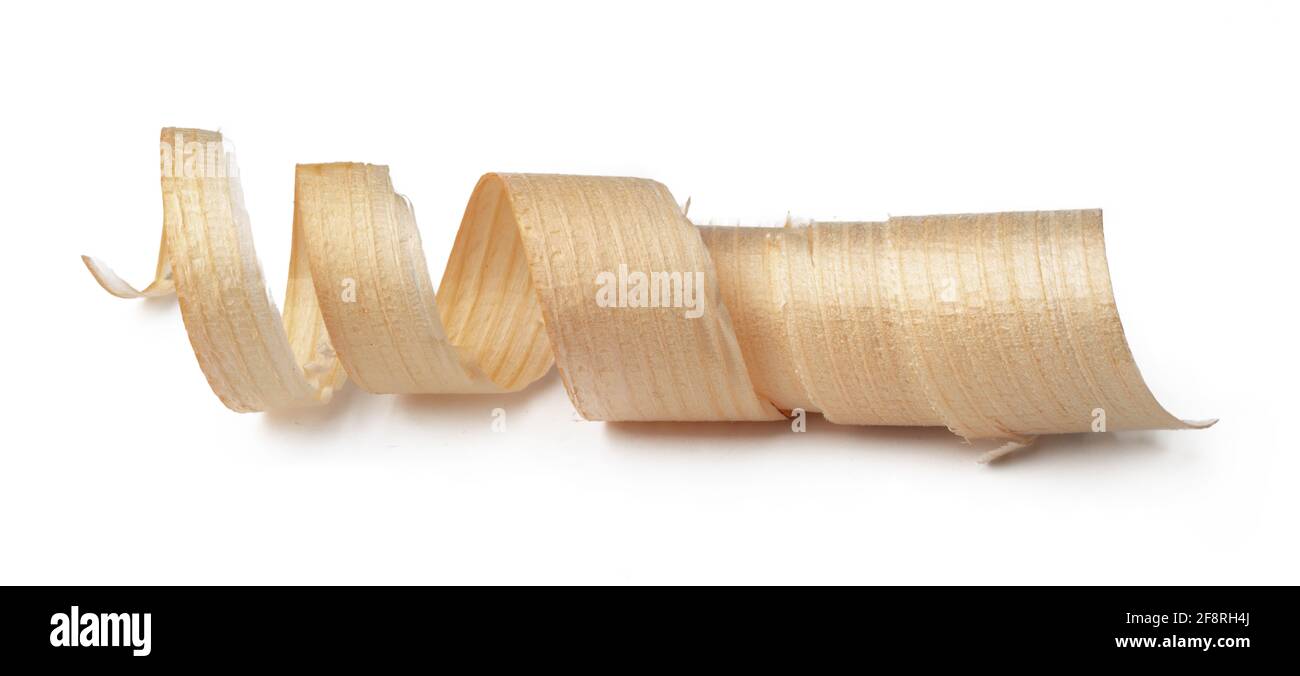 Wood shavings isolated on white background Stock Photo - Alamy