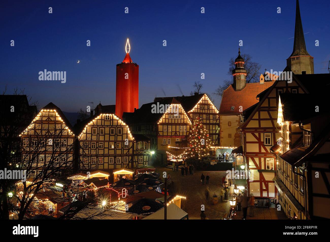 market place and Schlitz Christmas Candle, Germany, Hesse, Schlitz ...