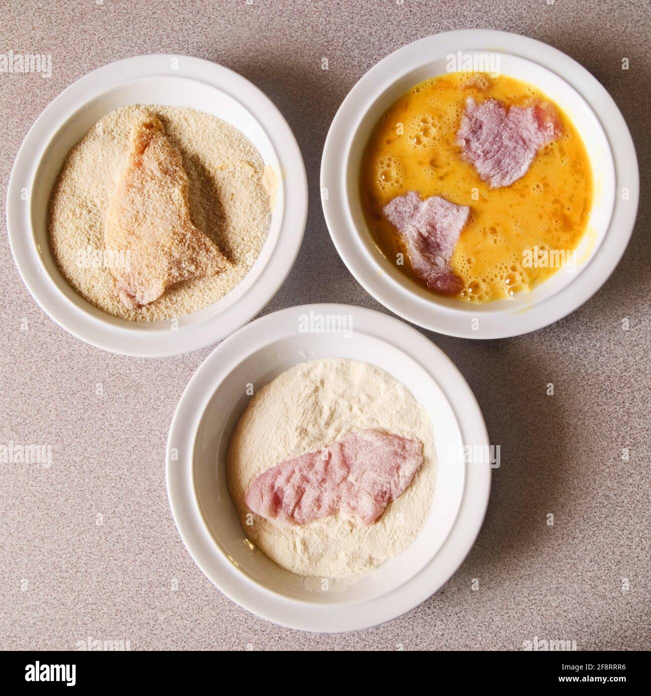 ingredients for breading a Wiener schnitzel Stock Photo - Alamy