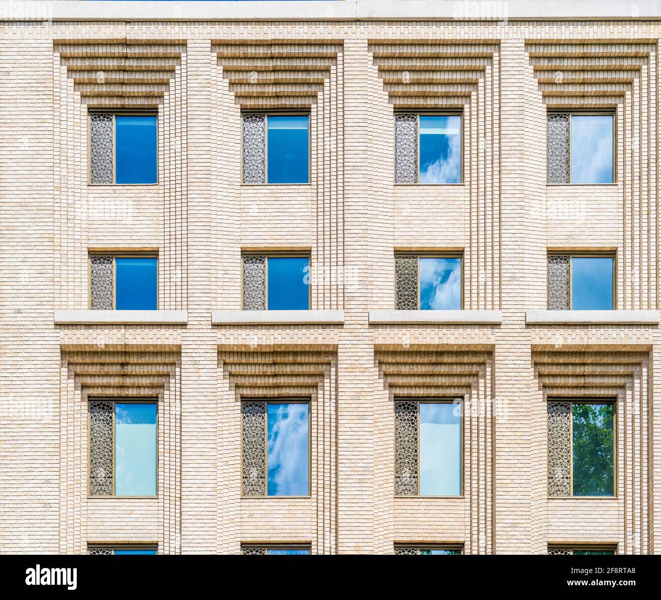 July 2020. London. Architecture and office windows in King Cross ...