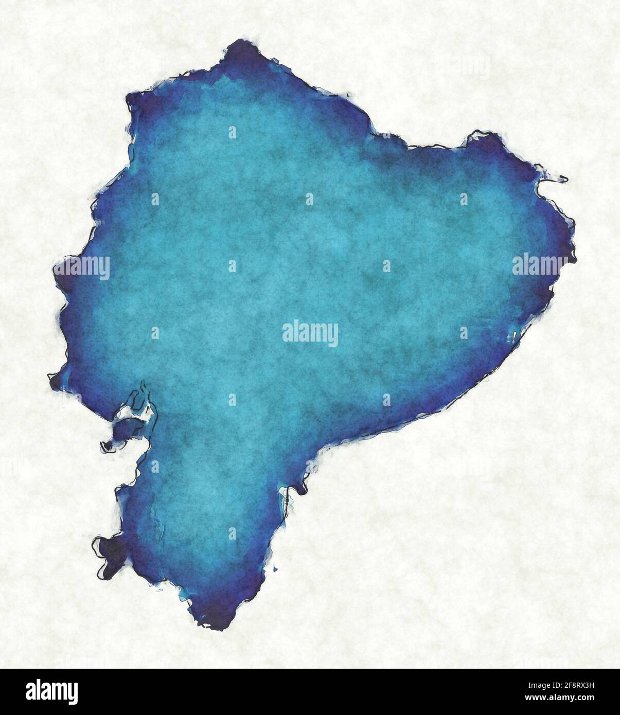 Ecuador map with drawn lines and blue watercolor illustration Stock ...