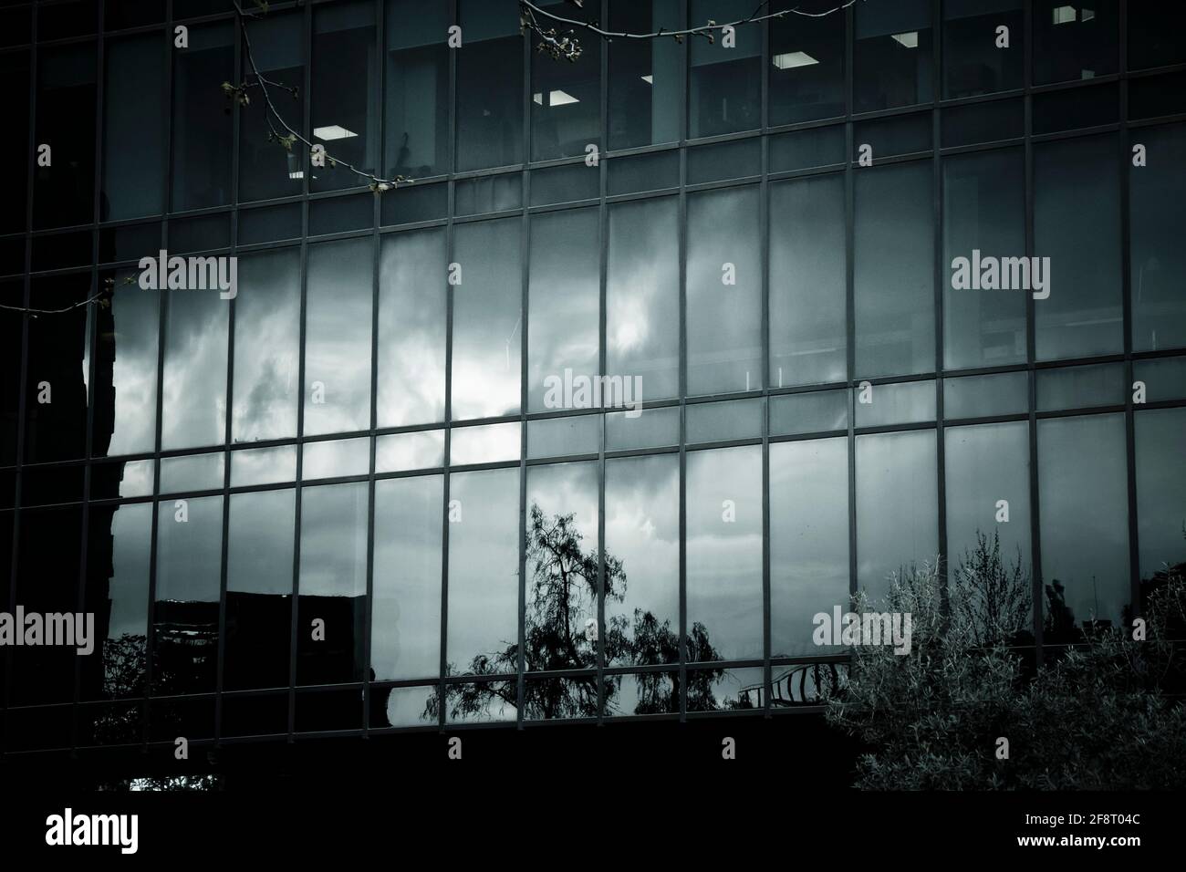 facade, office, building, glass, windows, reflection, reflections, sky ...