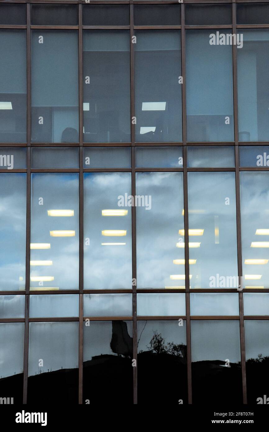 Office, building, reflections, dusk, glass, lights, business, dark ...