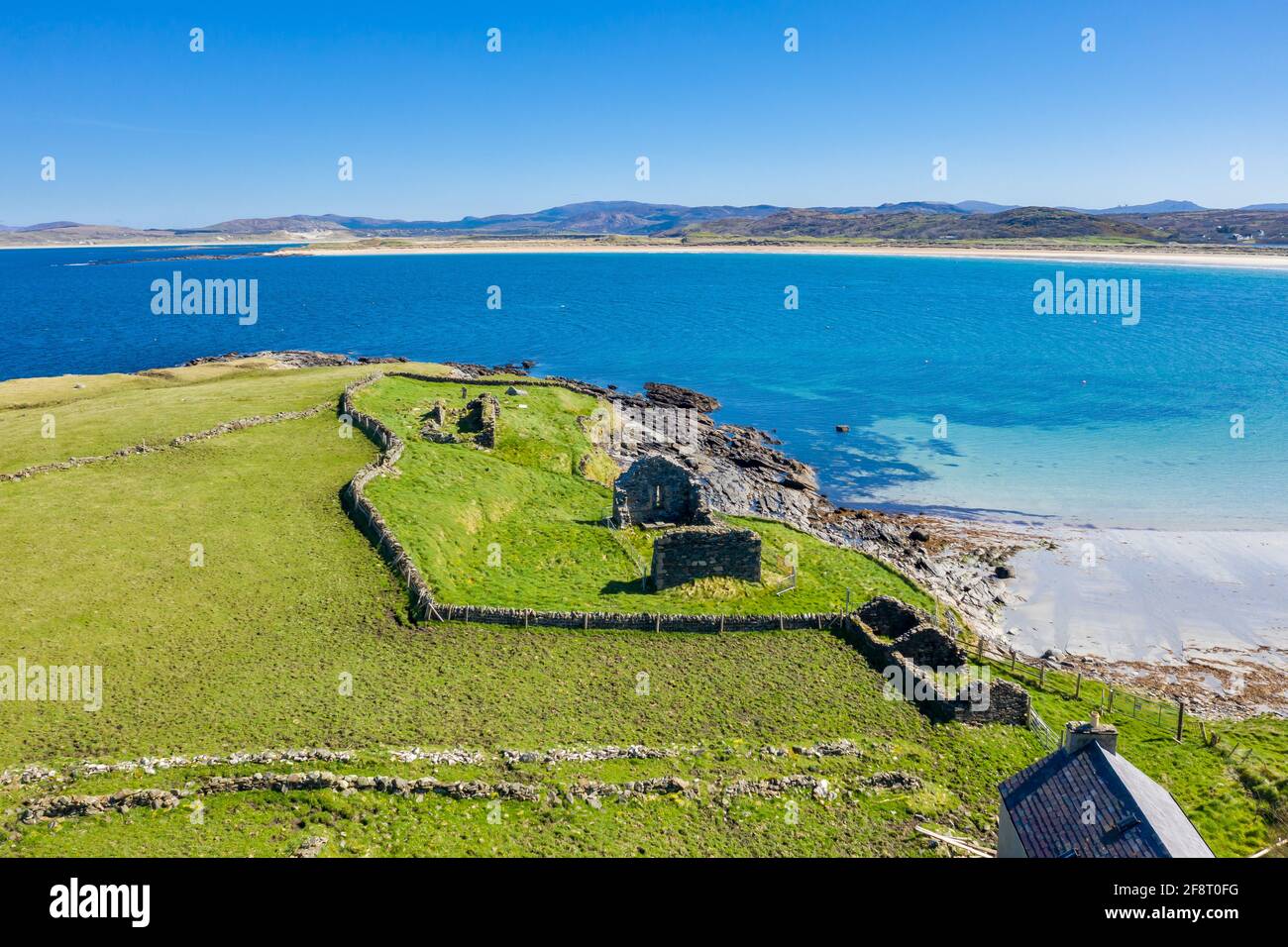 Aerial view of Inishkeel Island by Portnoo in County Donegal, Ireland ...