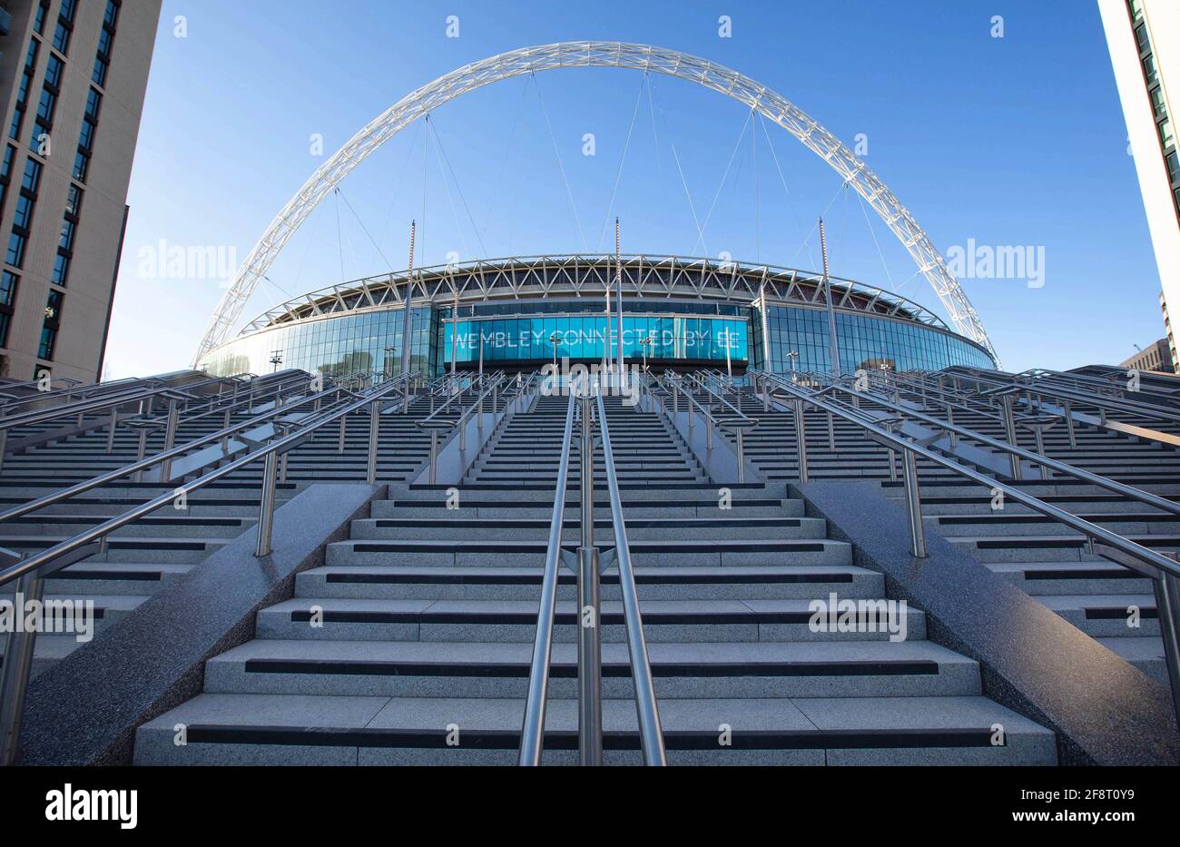 A view of the newly installed Olympic Steps at Wembley Park in London ...