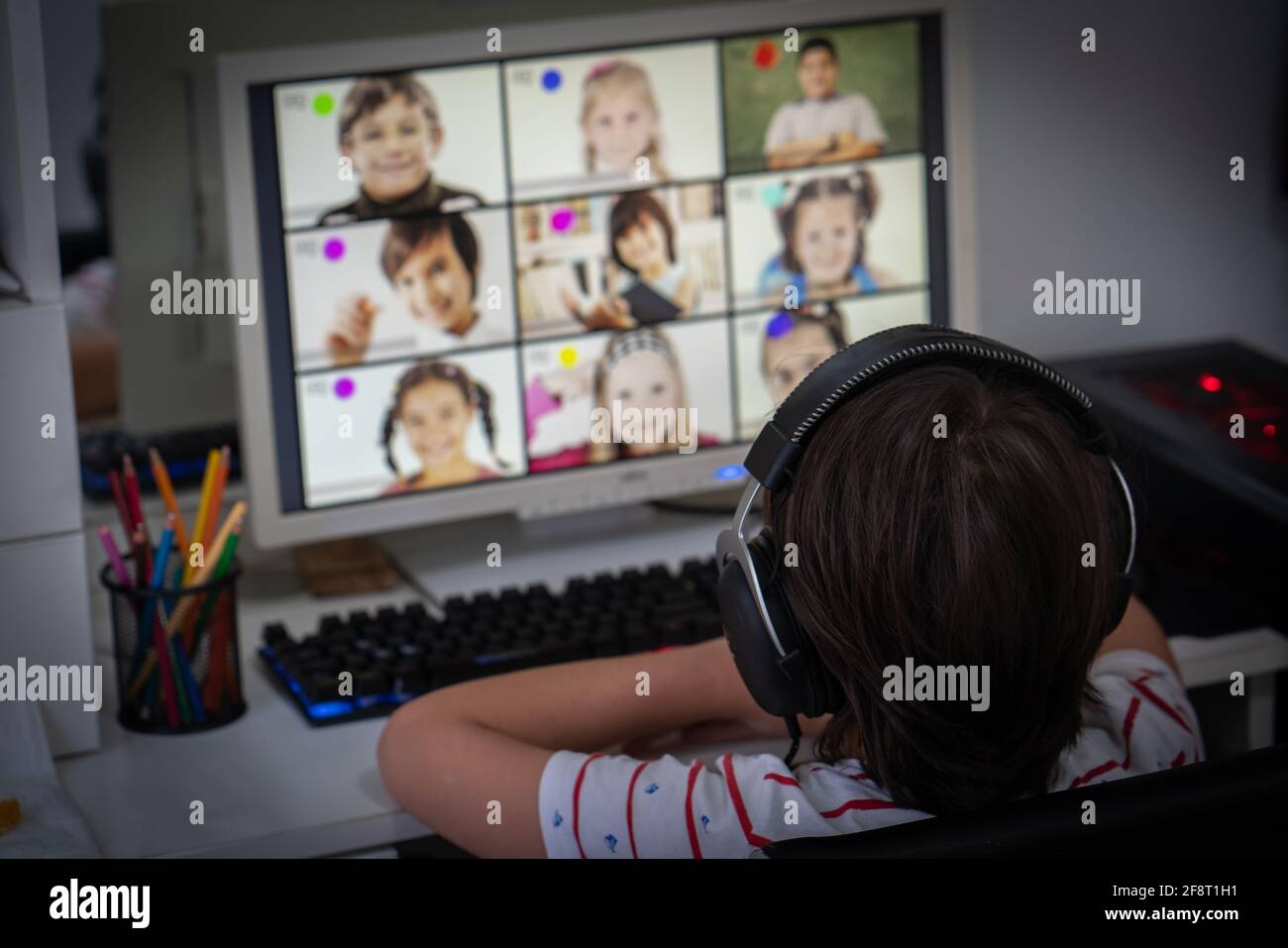 Little boy having online school distance learning class Stock Photo - Alamy