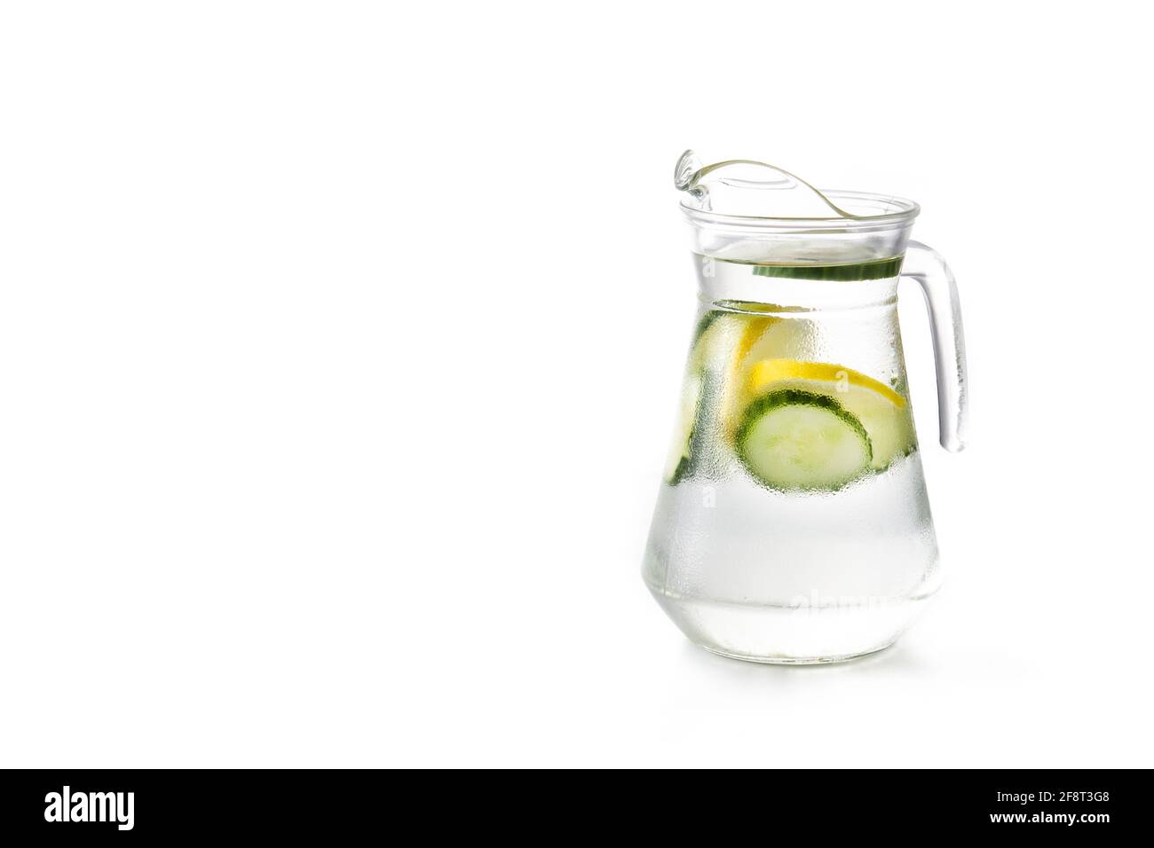 Sassy water or water with cucumber and lemon in jar isolated on white ...