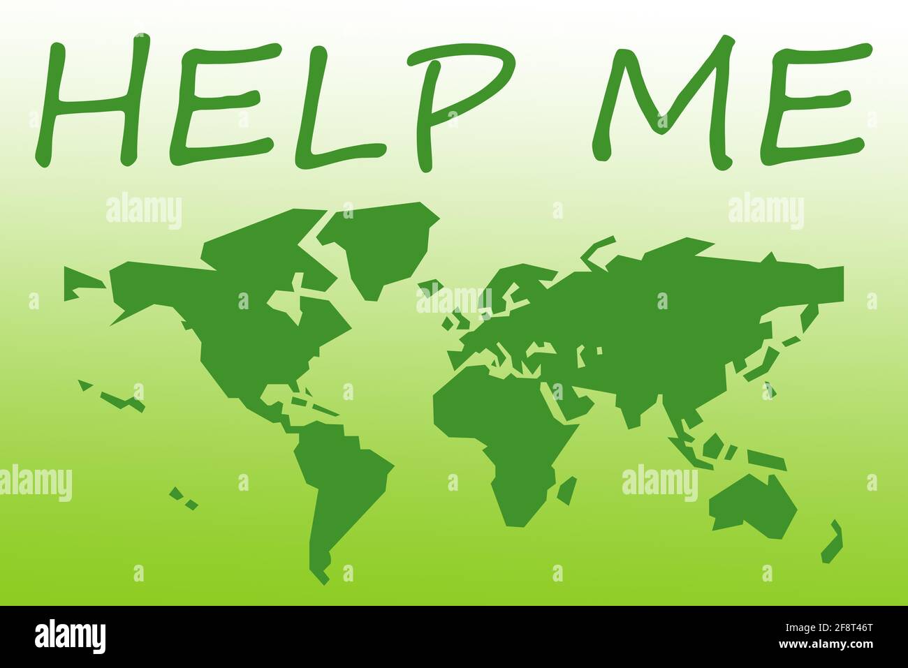 Illustration of a green world map with HELP ME text/environmental ...