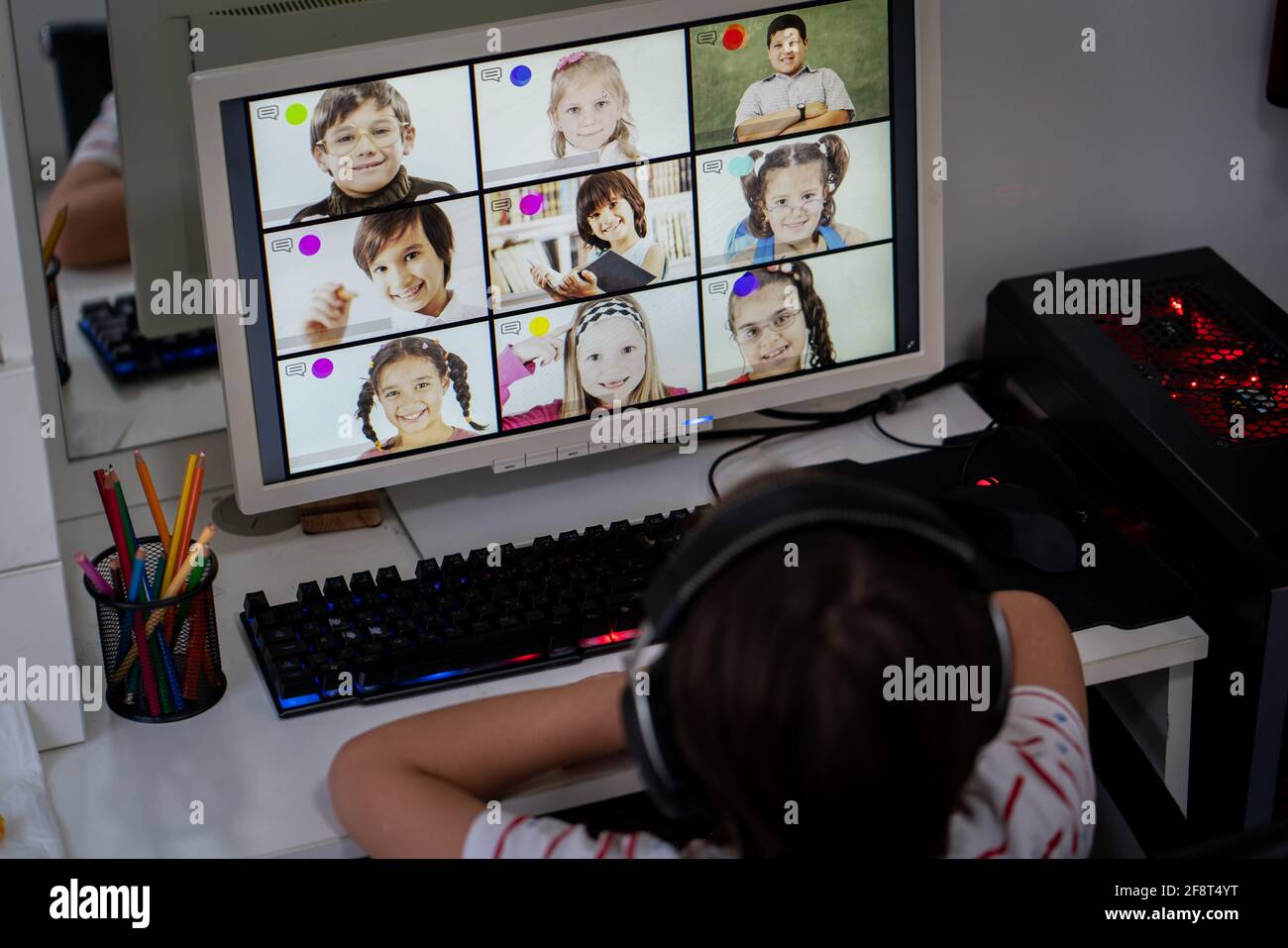 Little boy having online school distance learning class Stock Photo - Alamy