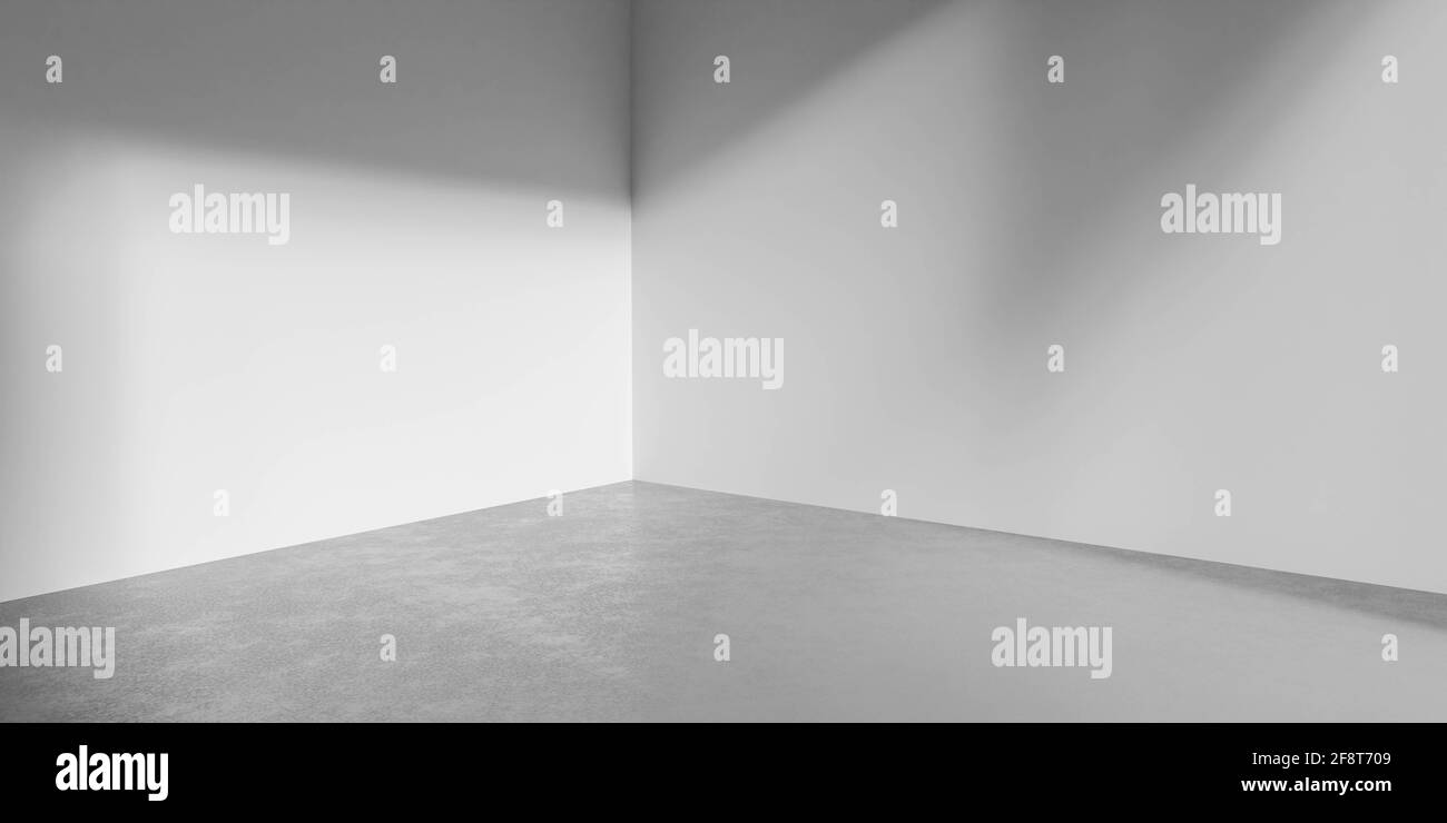 empty white walls room corner with concrete floor 3d render ...
